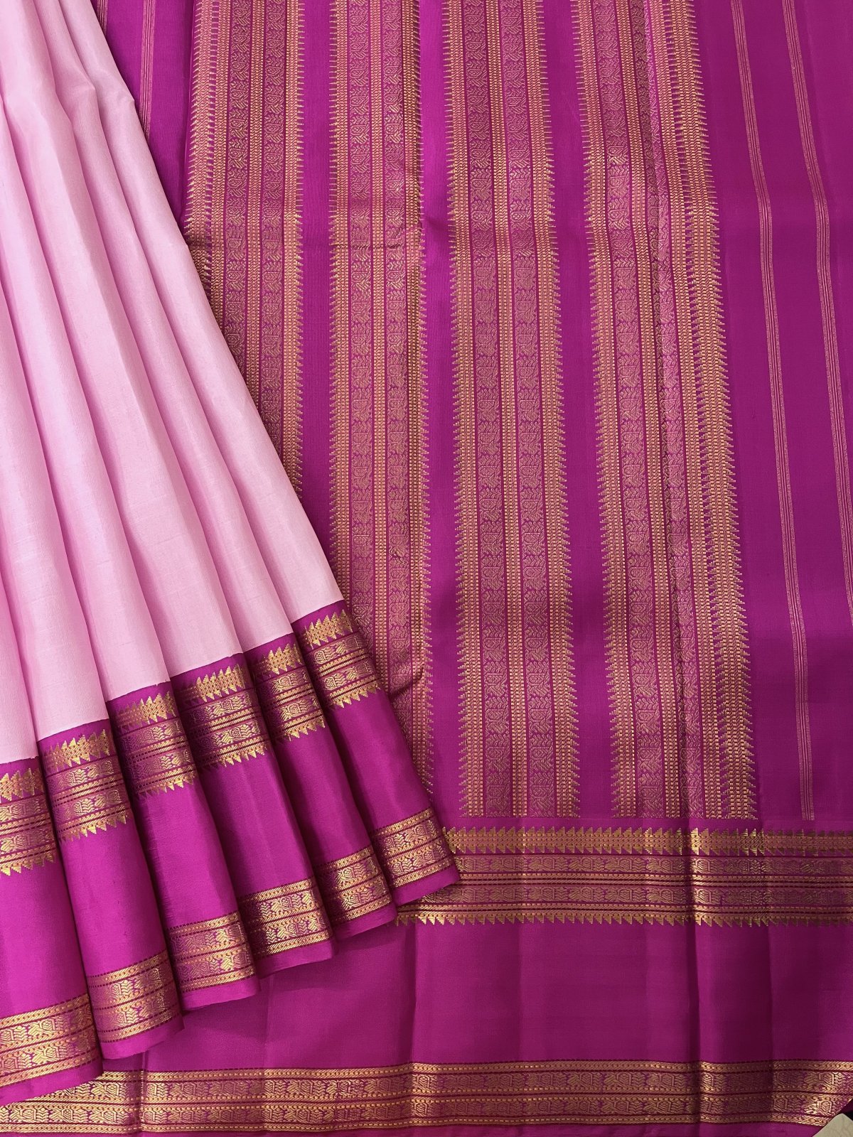Light Pink Kanjeevaram Silk Saree With Dark Pink Border