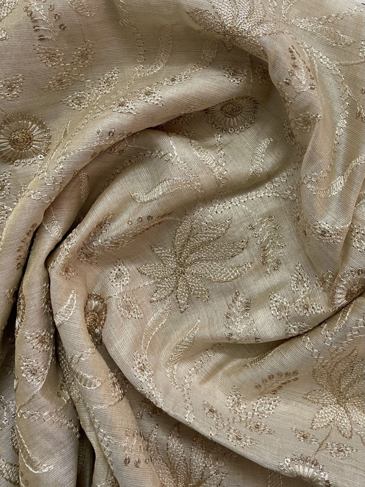 Beige (Tussar Colour) Tussar Silk Blouse With Floral White Embroidery ...