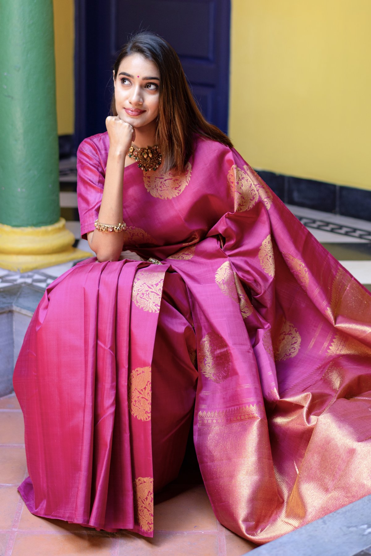 Borderless Pink Kanjeevaram Silk Saree - Tulsi Weaves