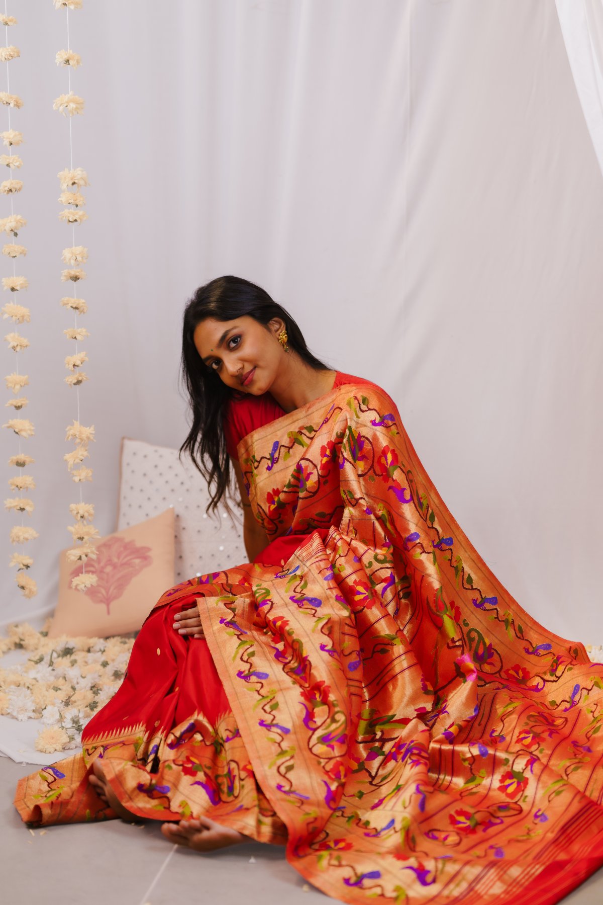 Red Paithani Silk Saree - HandWoven Silk Saree - Tulsi Weaves