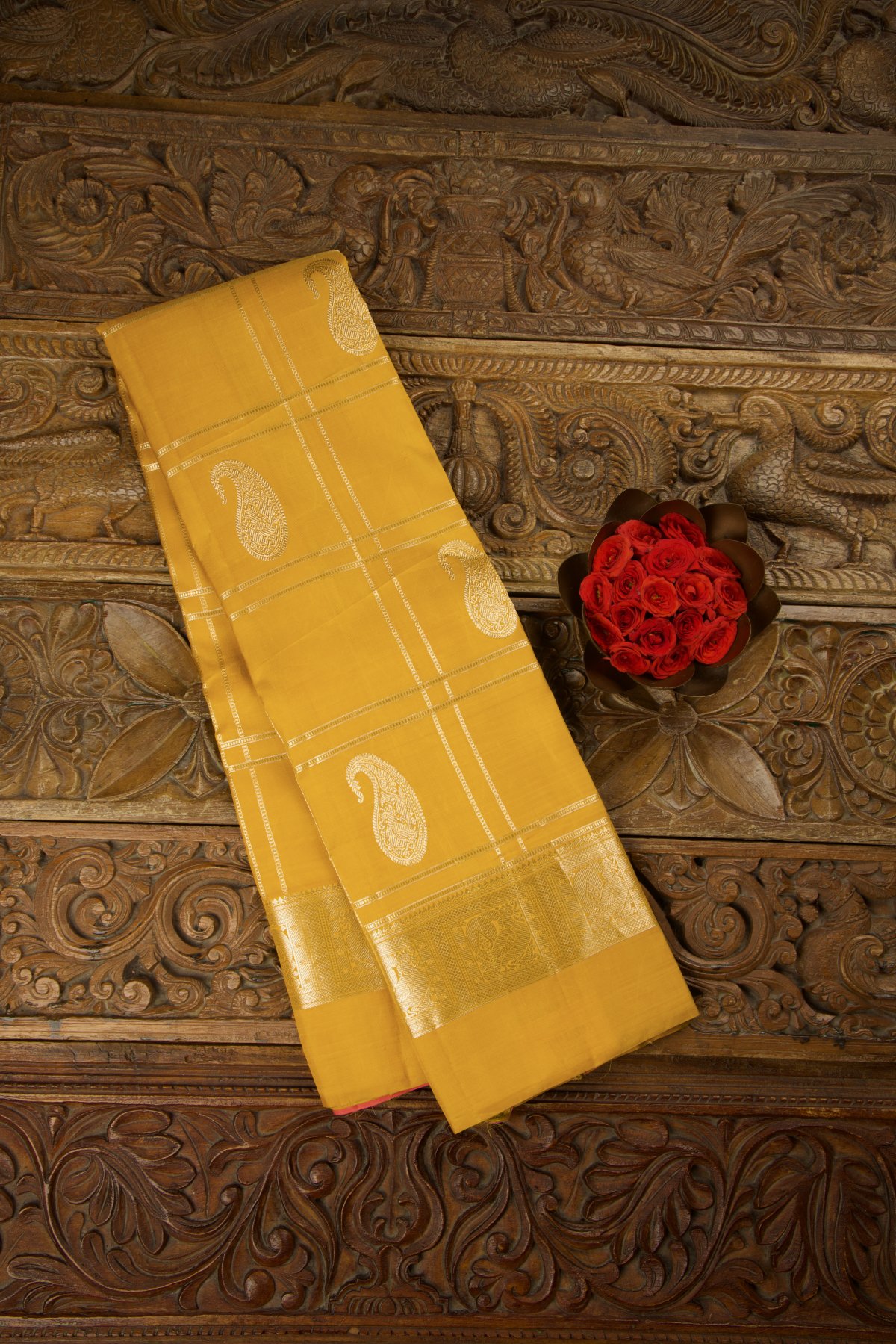 Yellow Kanjeevaram Silk Saree - Handwoven Traditional Elegance ...