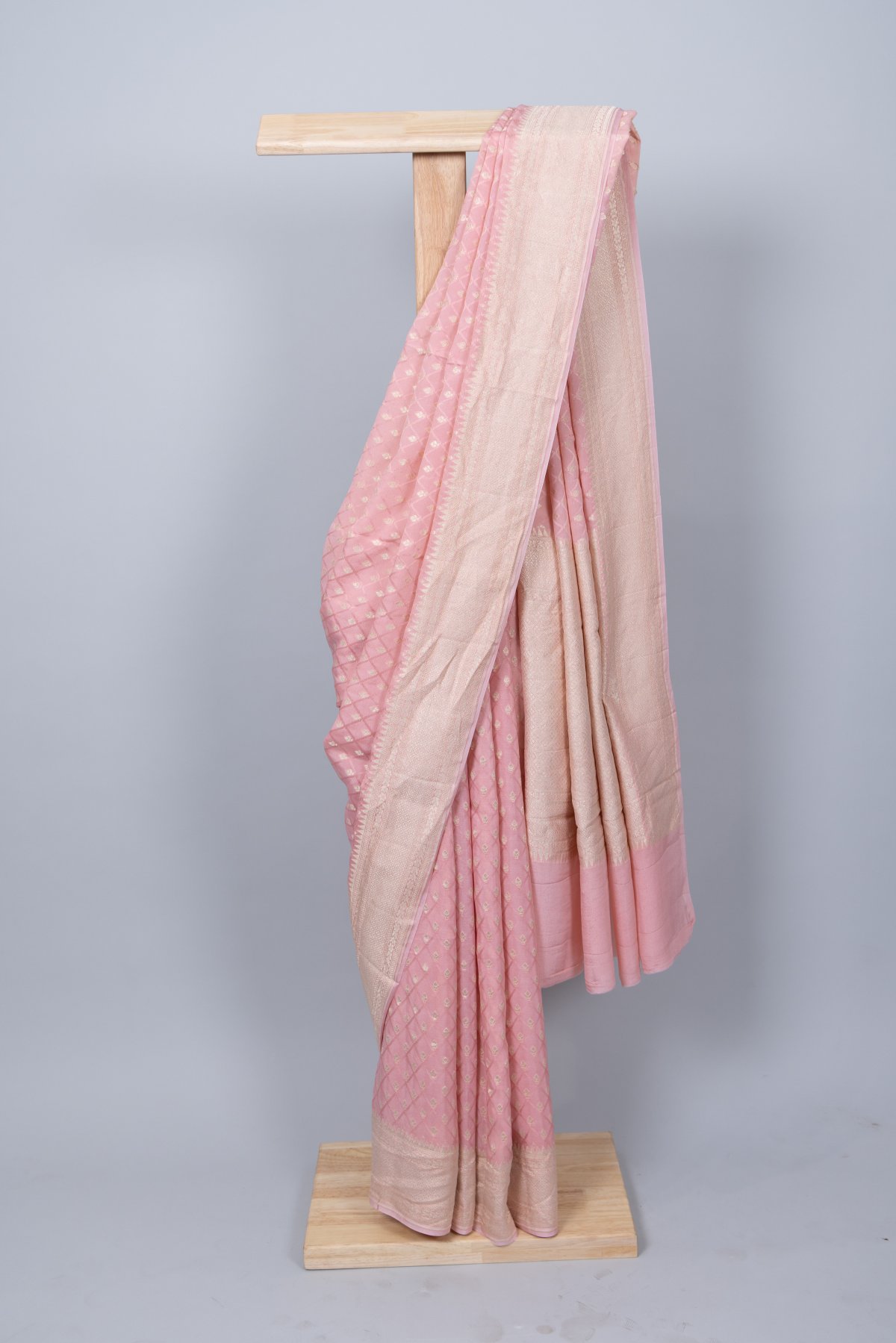Light Pink Banaras Crepe Saree - Designer Saree - Tulsi Weaves
