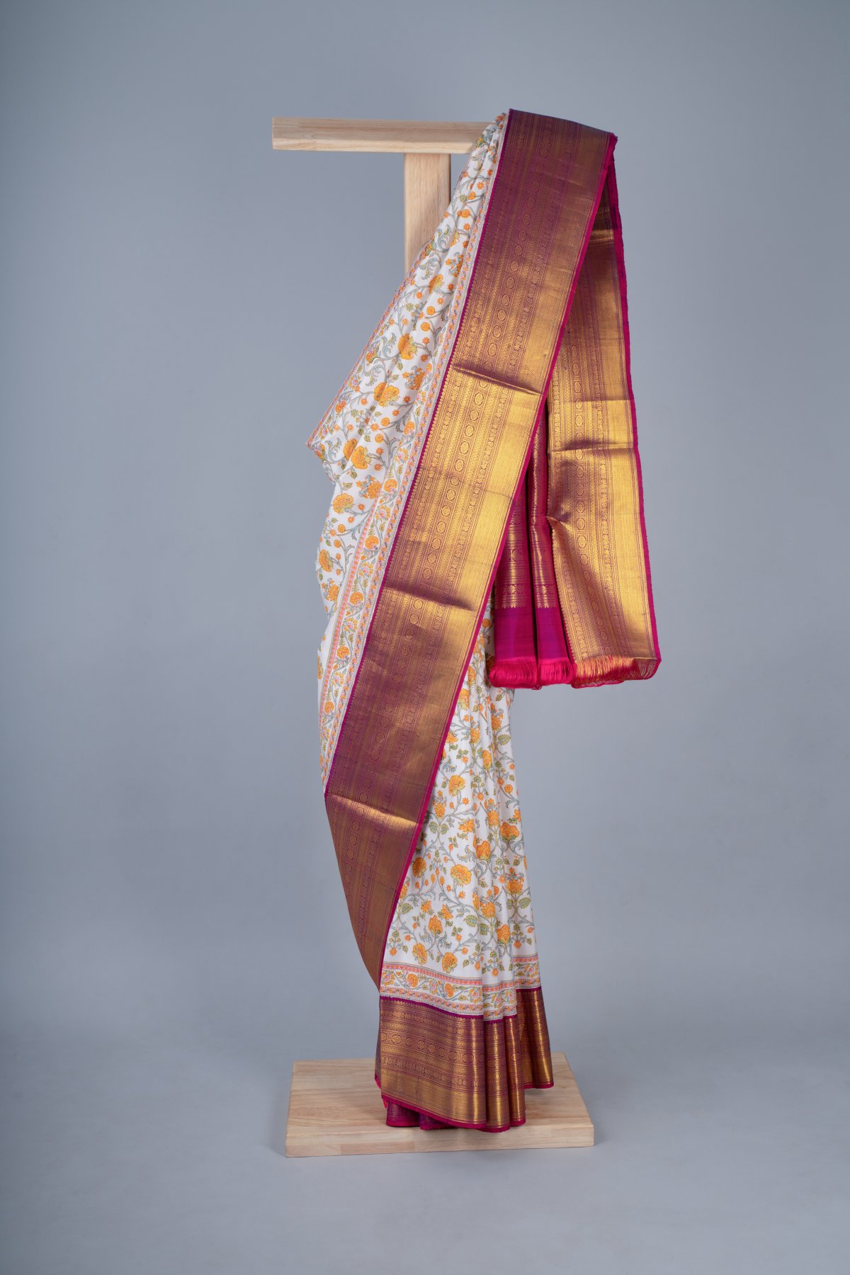 Elegant Floral Block print Kanjeevaram Silk Saree Shop Now - Tulsi Weaves