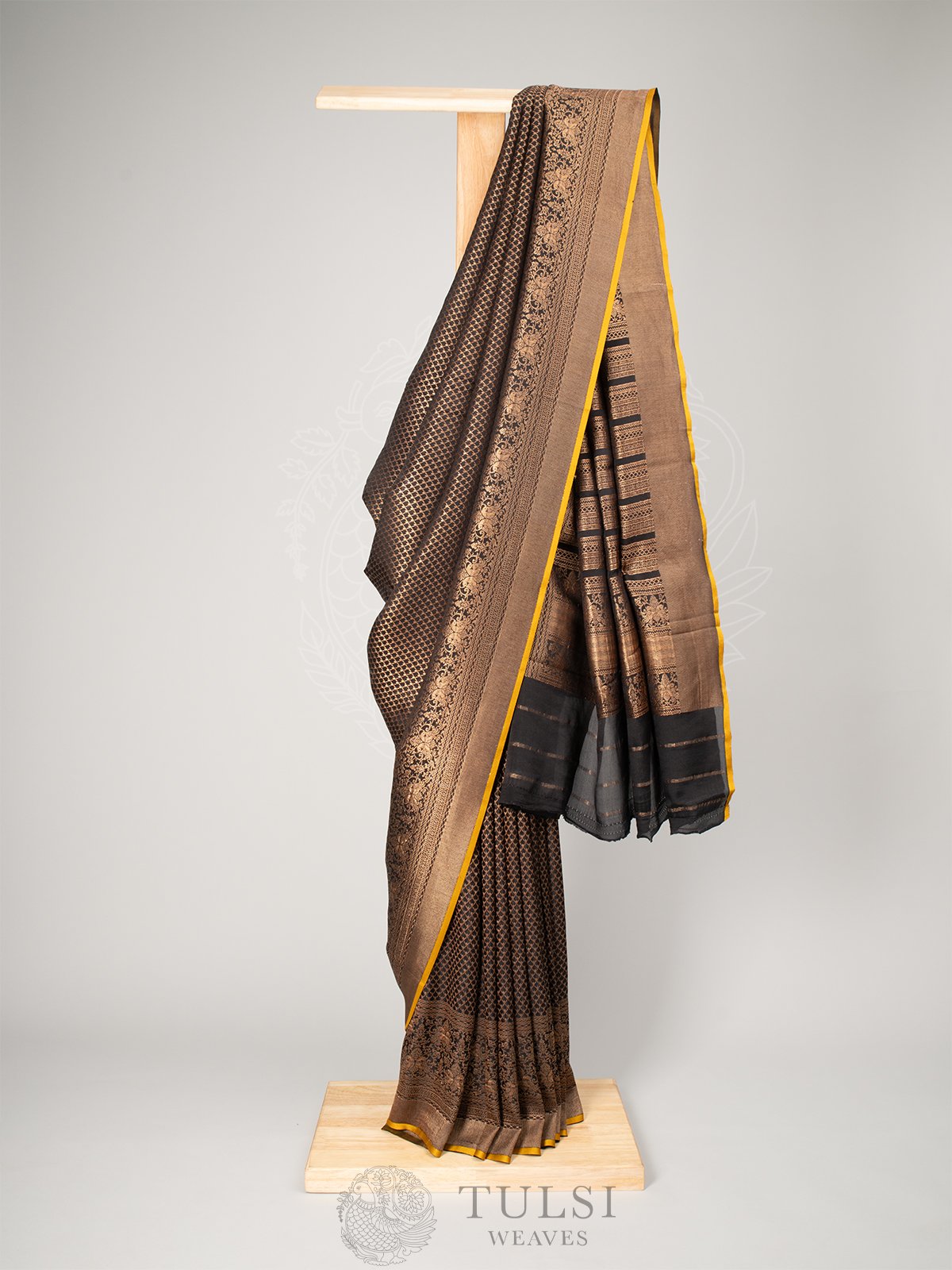 Brown Crepe Banaras Silk Saree