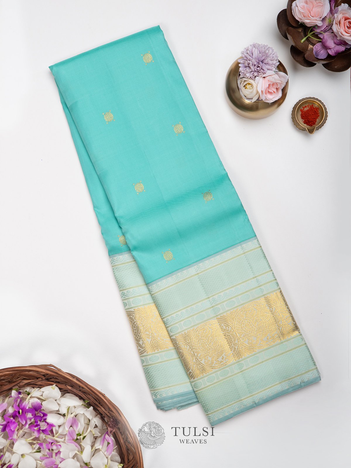 Elegant Light Blue Kanjeevaram Silk Saree - Tulsi Weaves