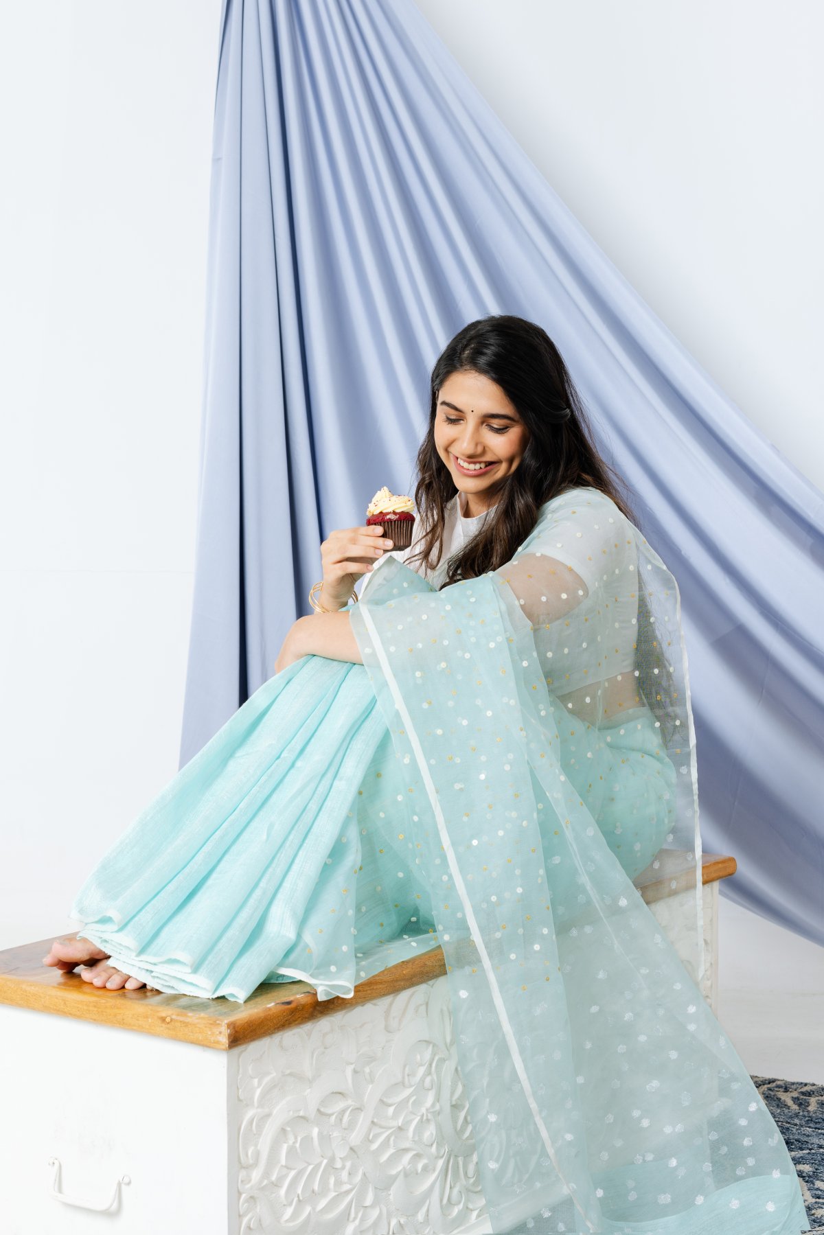 Light Blue Organza Silk Saree - Ethereal Elegance - Tulsi Weaves