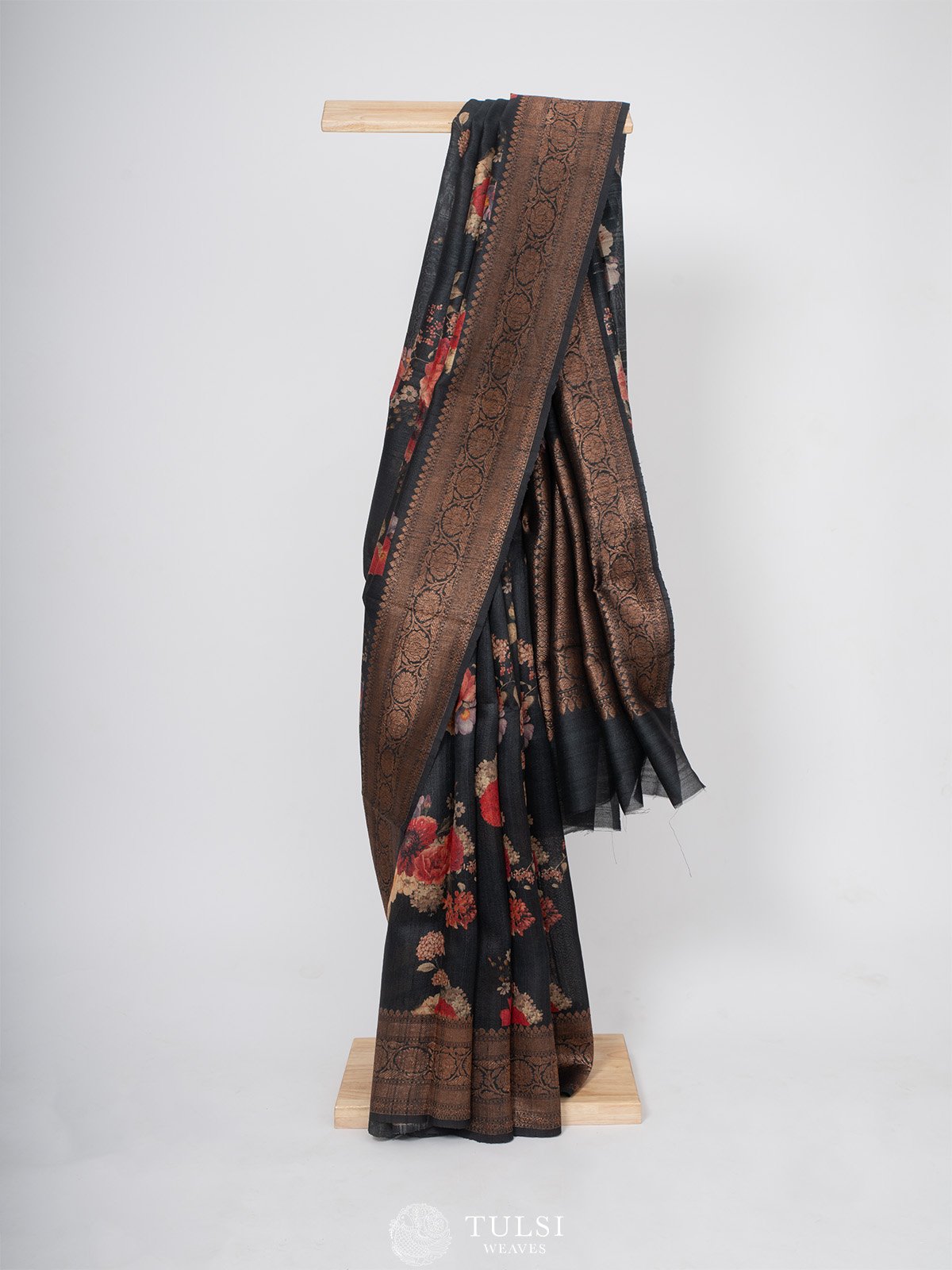 Black Banarasi Tussar Silk Saree - Elegant & Luxurious - Tulsi Weaves