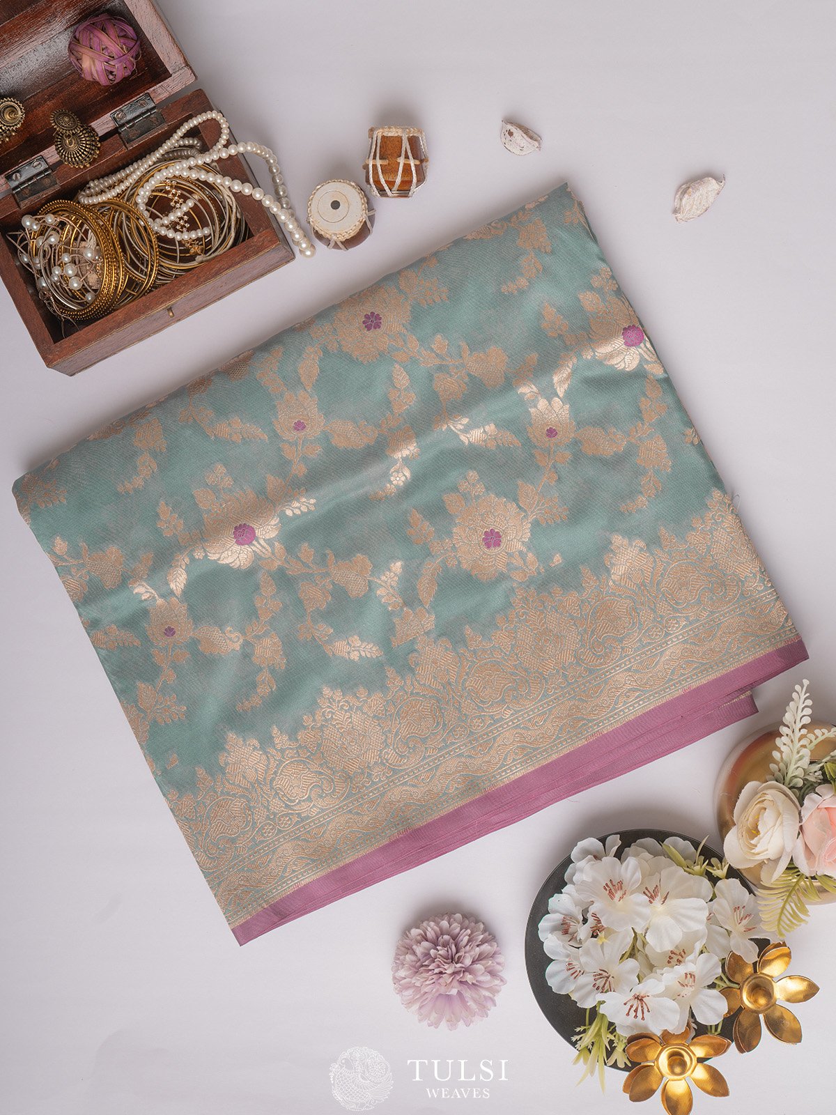 Blueish Grey Banarasi Silk Saree - Elegant Traditional Sarees - Tulsi Weaves