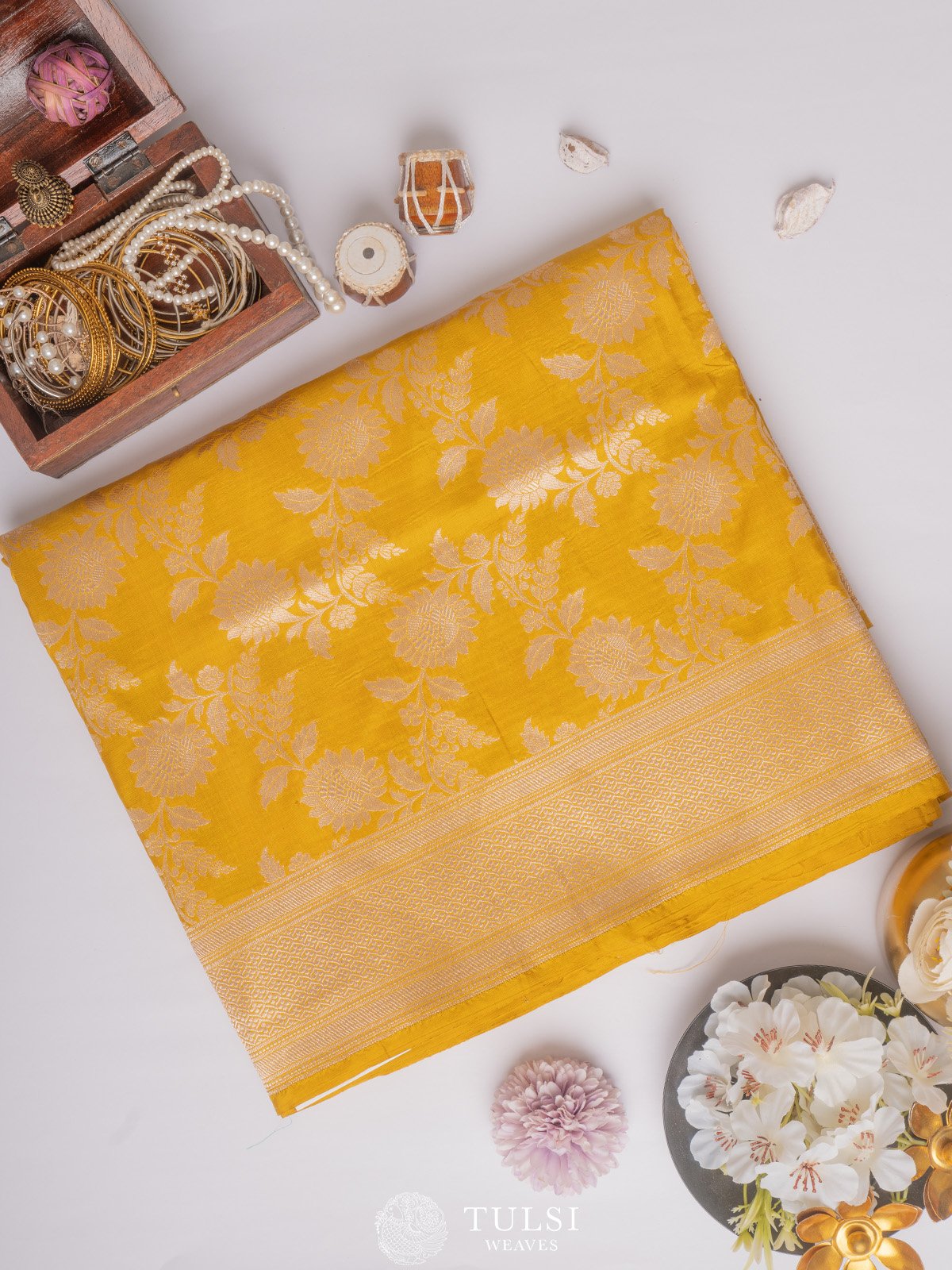 Mustard Banarasi Silk Saree – Elegant & Traditional - Tulsi Weaves