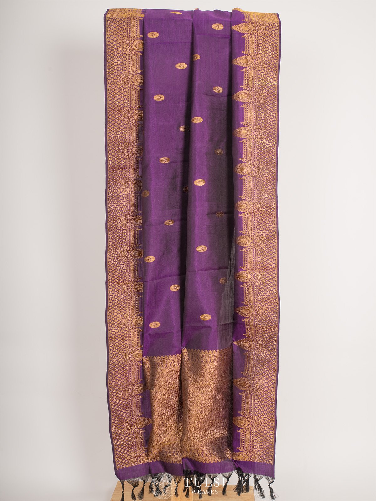 Violet Kanchipuram Silk Dupatta with Banaras Border - Tulsi Weaves