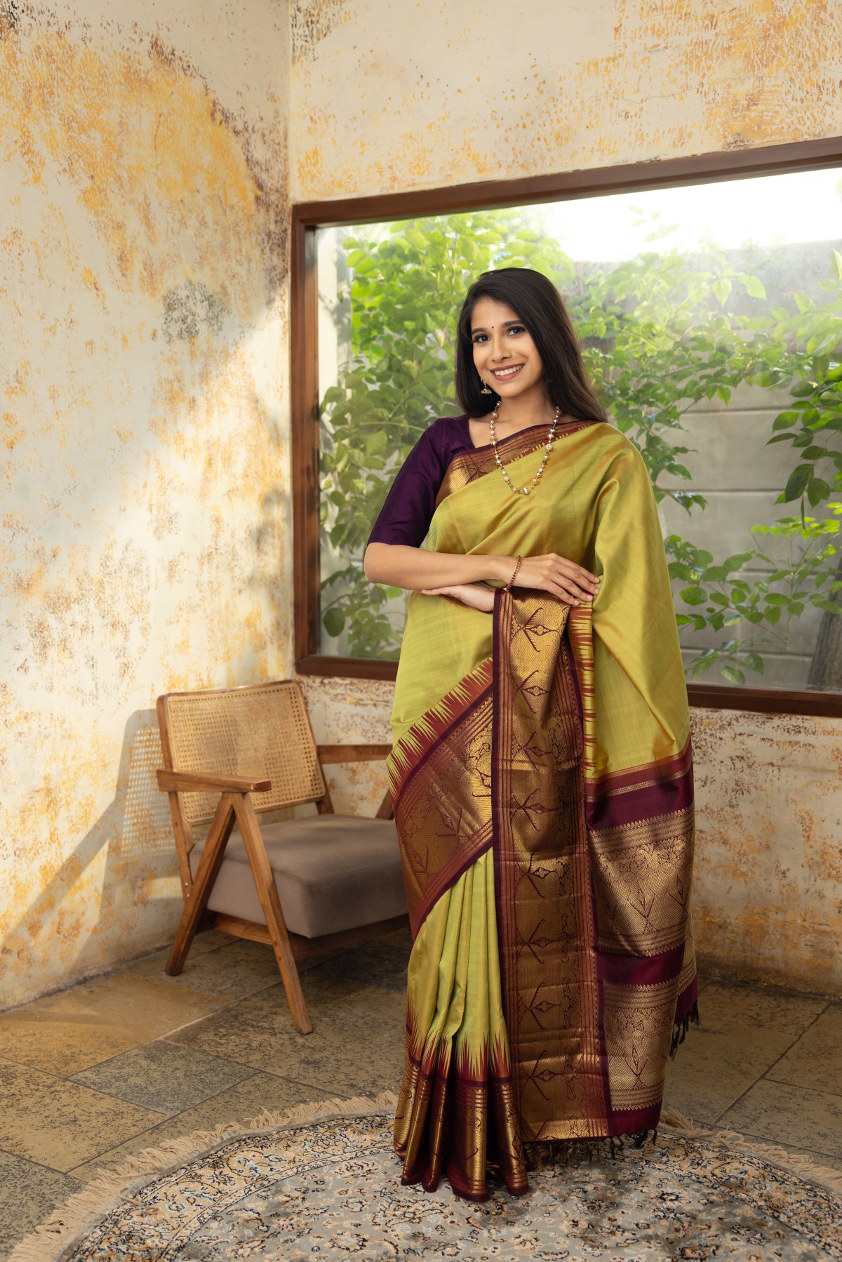 Ponvandu Green Kanjeevaram Silk Saree - Traditional Elegance - Tulsi Weaves