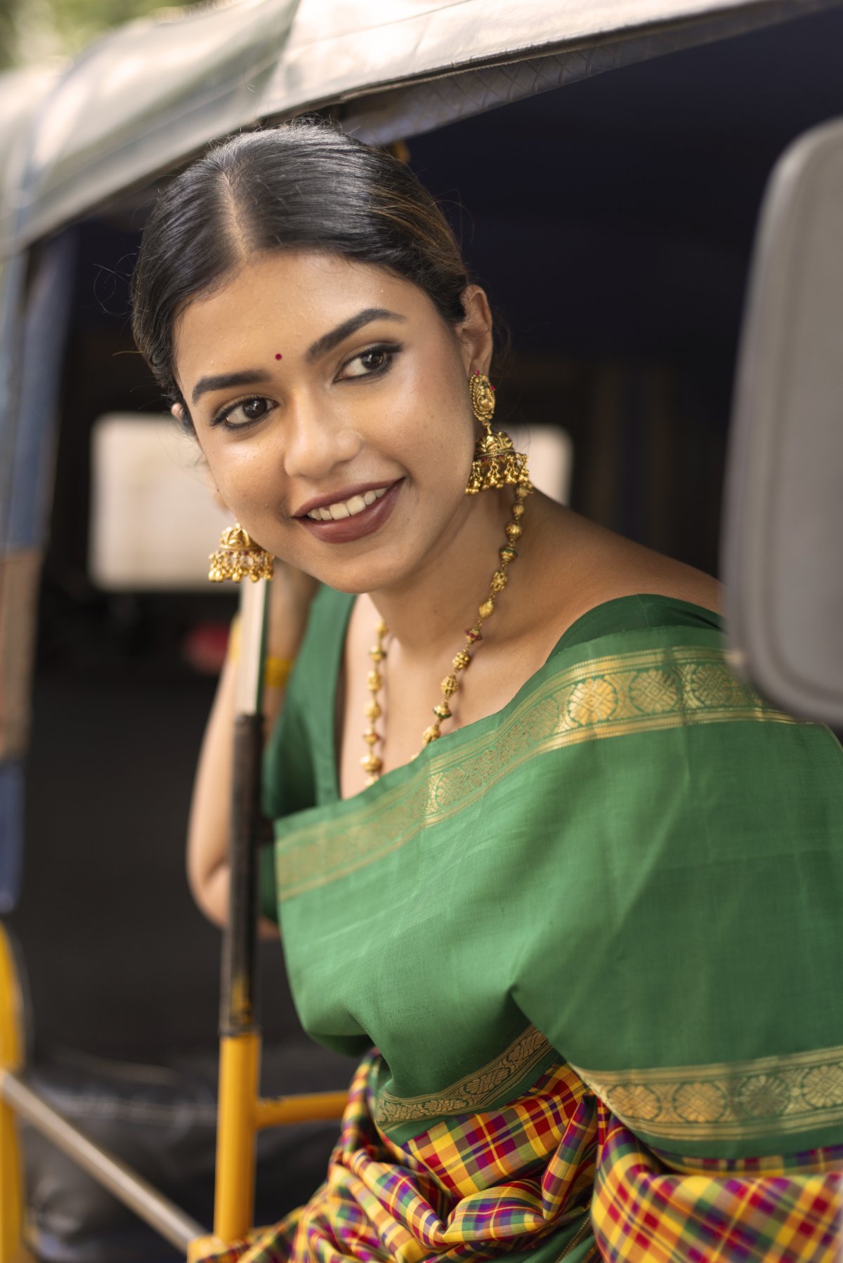 Multi-Color Checked Kanjeevaram Silk Saree - Shop at Tulsi Weaves