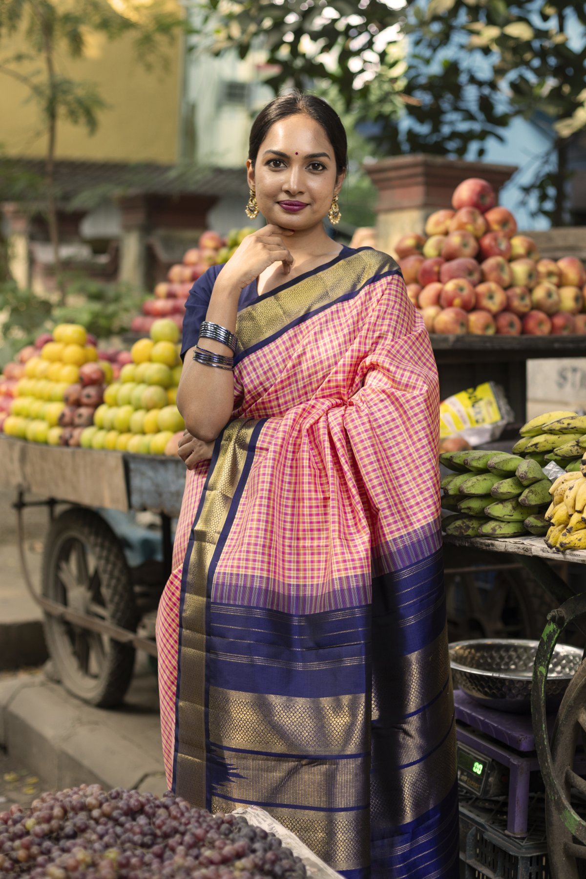 Multi-Color Checked Kanjeevaram Silk Saree - Pure Elegance - Tulsi Weaves