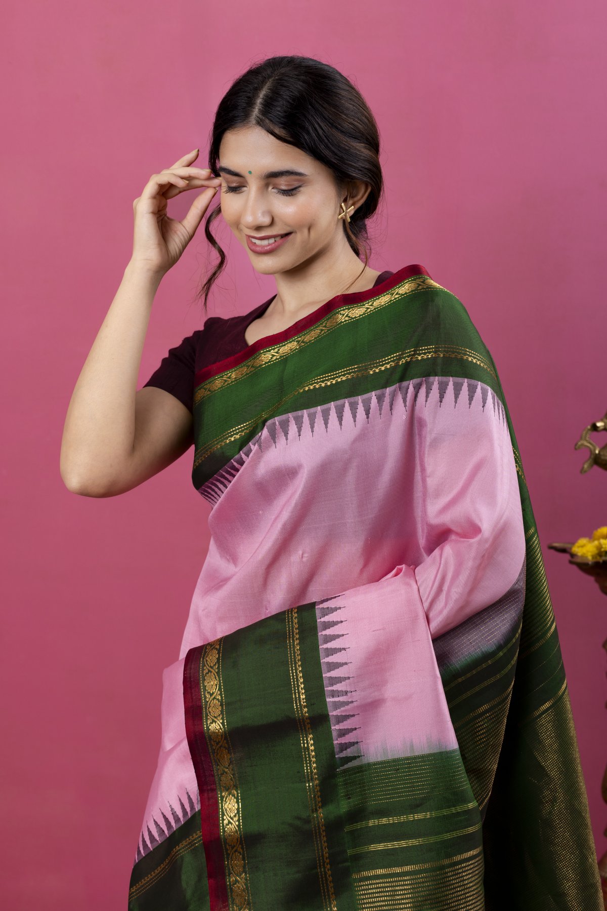 Peach Pink Gadwal Silk Saree – Elegant Traditional Wear - Tulsiweaves
