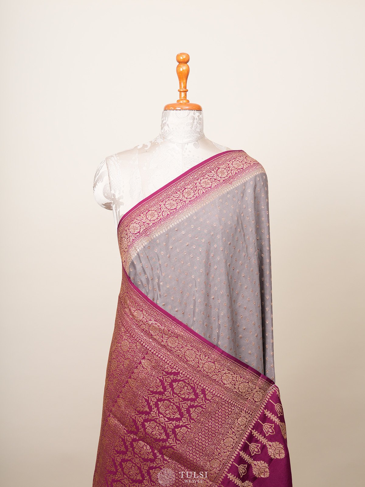 Grey Banaras Crepe Silk Saree – Timeless Grace - Tulsi Weaves
