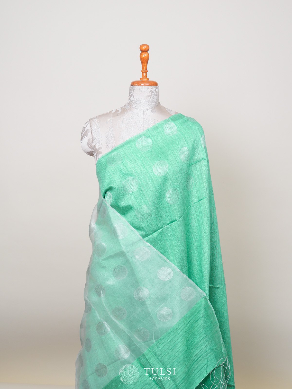 Mint Green Bailou Tussar Silk Saree - Tulsi Weaves