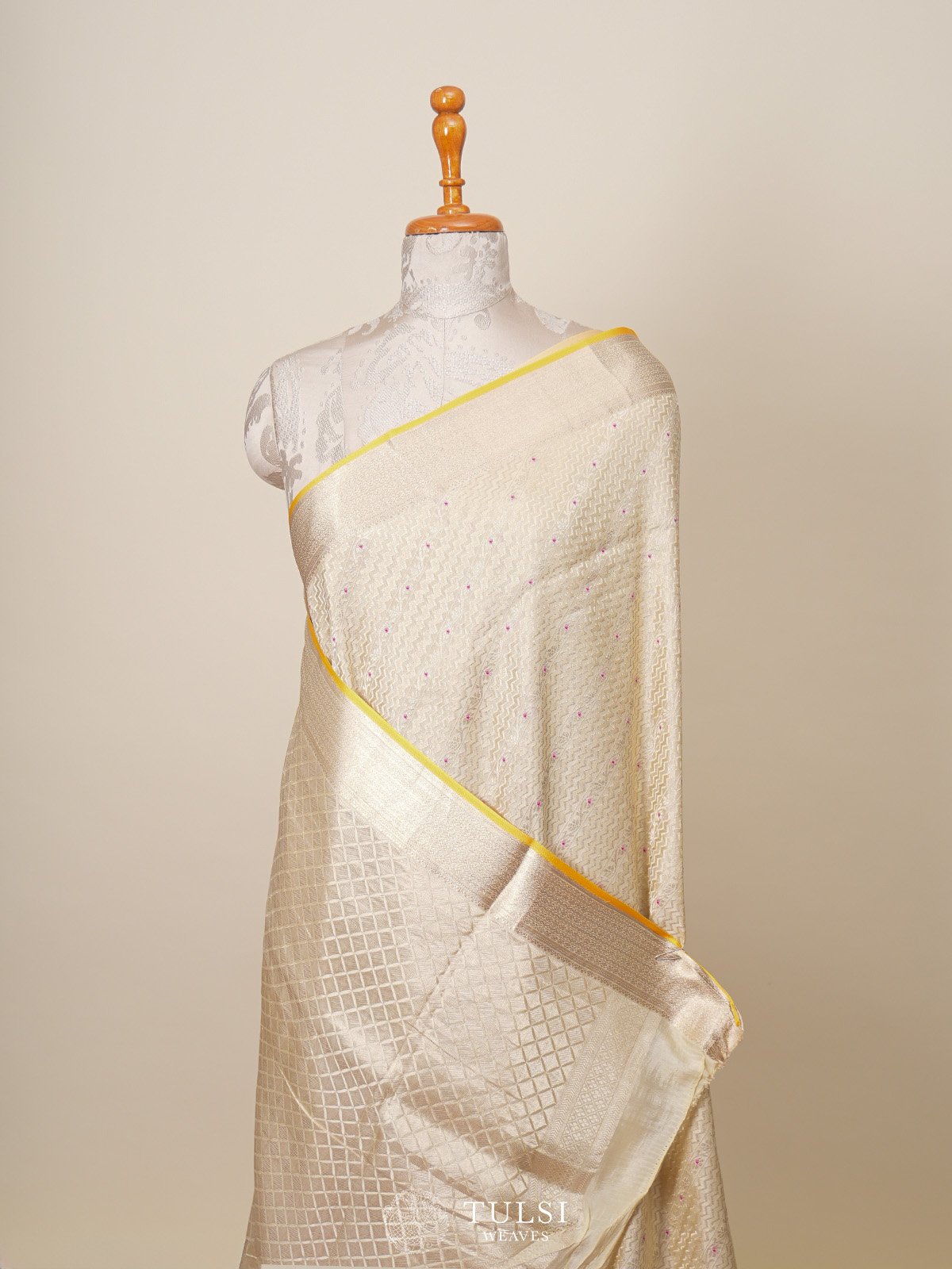 Off white Banaras Crepe Silk Saree