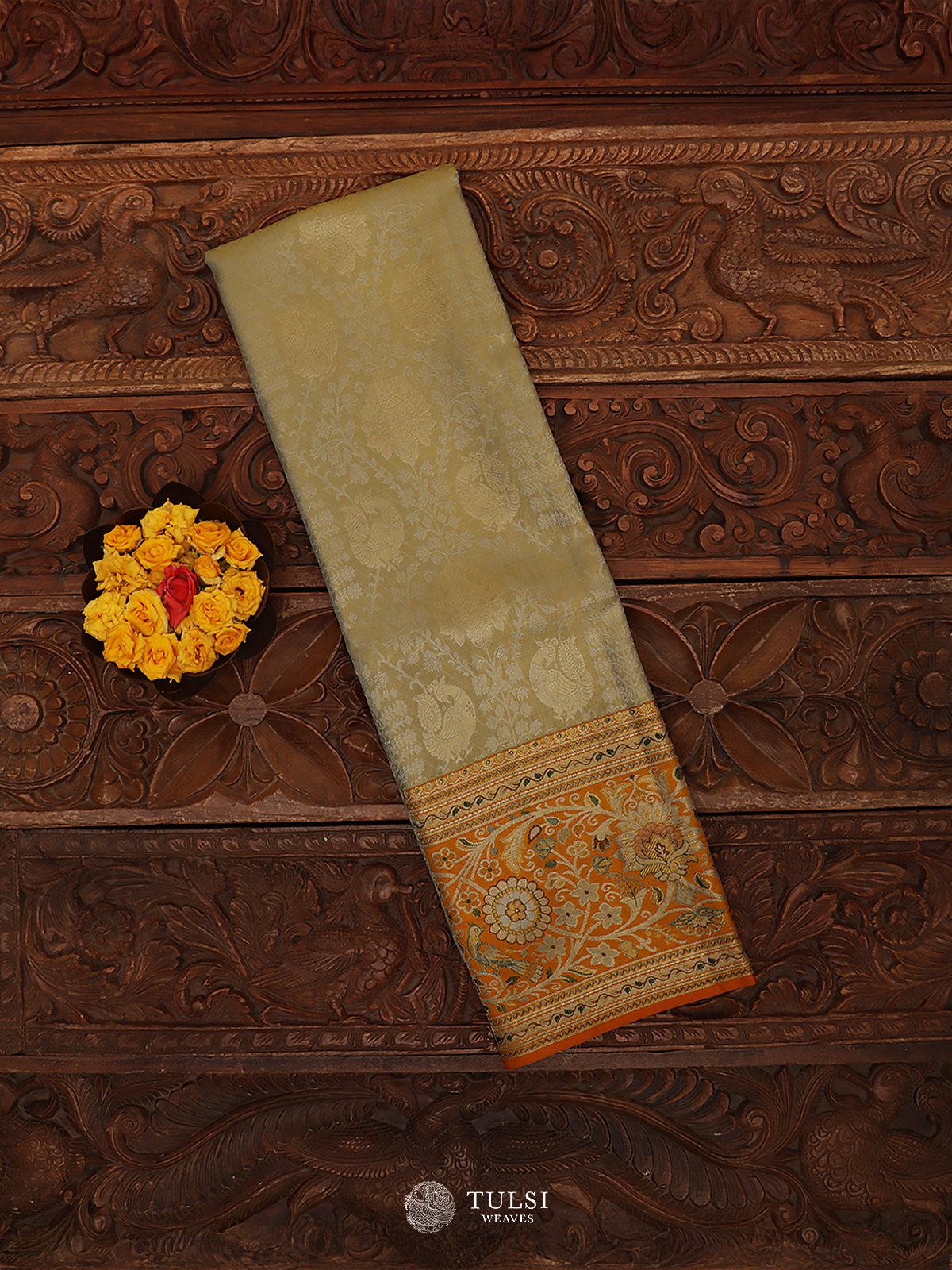Kanjeevaram Light Sage green tissue Pavadai - Tulsi Weaves