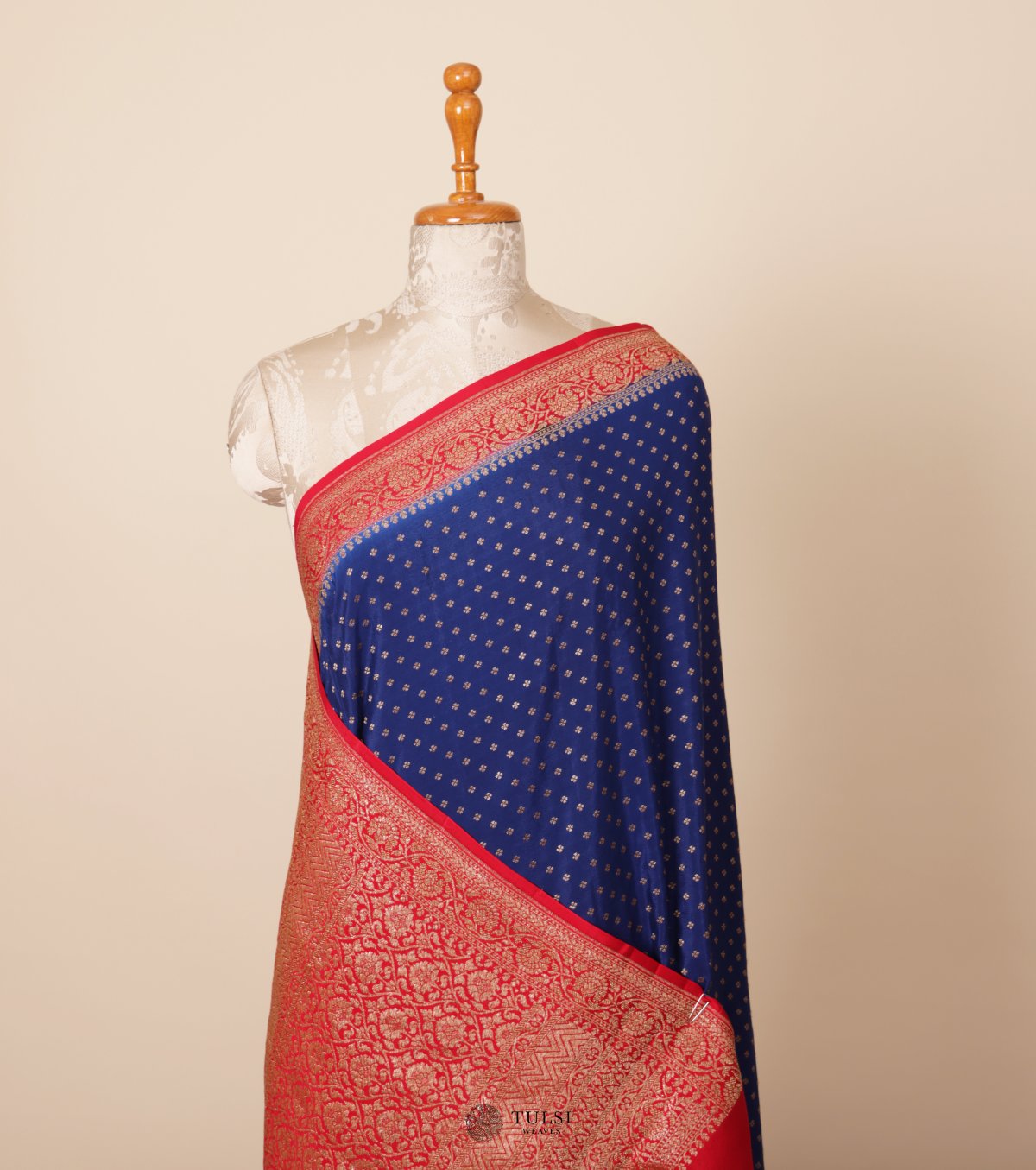 Dark Blue Banaras Crepe Silk Saree - Tulsi Weaves