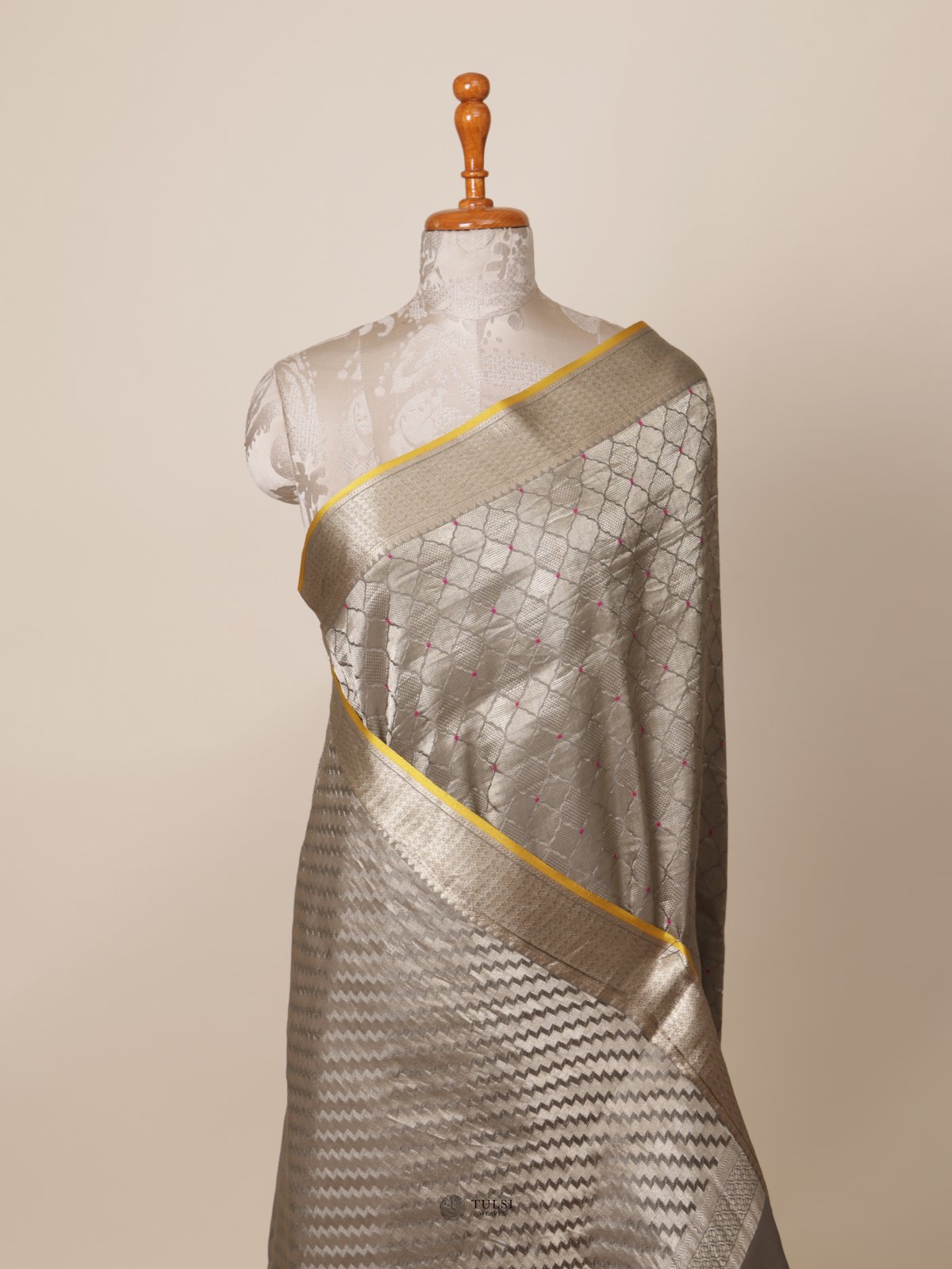 Sage Green Banaras Crepe Silk Saree - Tulsi Weaves