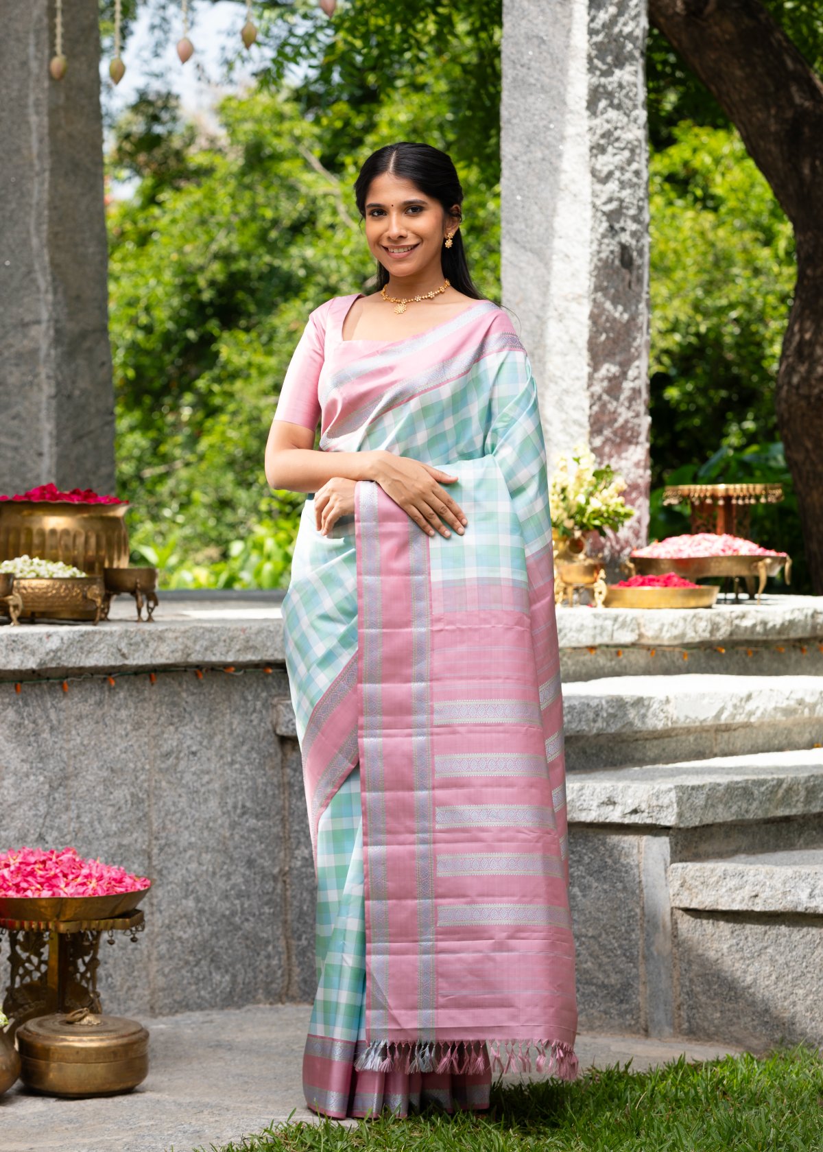 Multi Color-Checked Kanjeevaram Silk Sarees - Tulsi Weaves