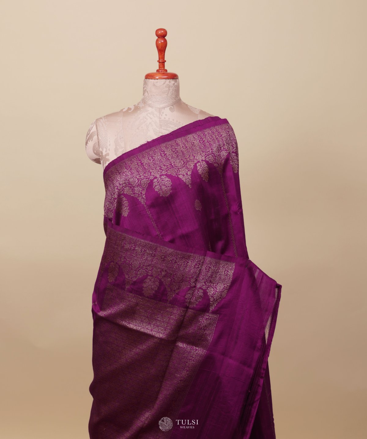 Magenta Banaras Tussar Silk Saree - Elegant Magenta Banaras Tussar Silk Saree Tulsi Weaves