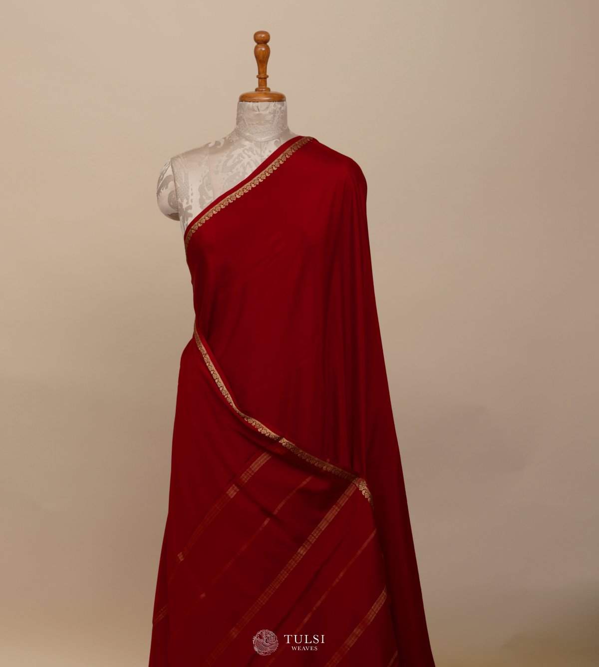 Red Mysore Silk Saree - Elegant Red Mysore Silk Saree Tulsi Weaves