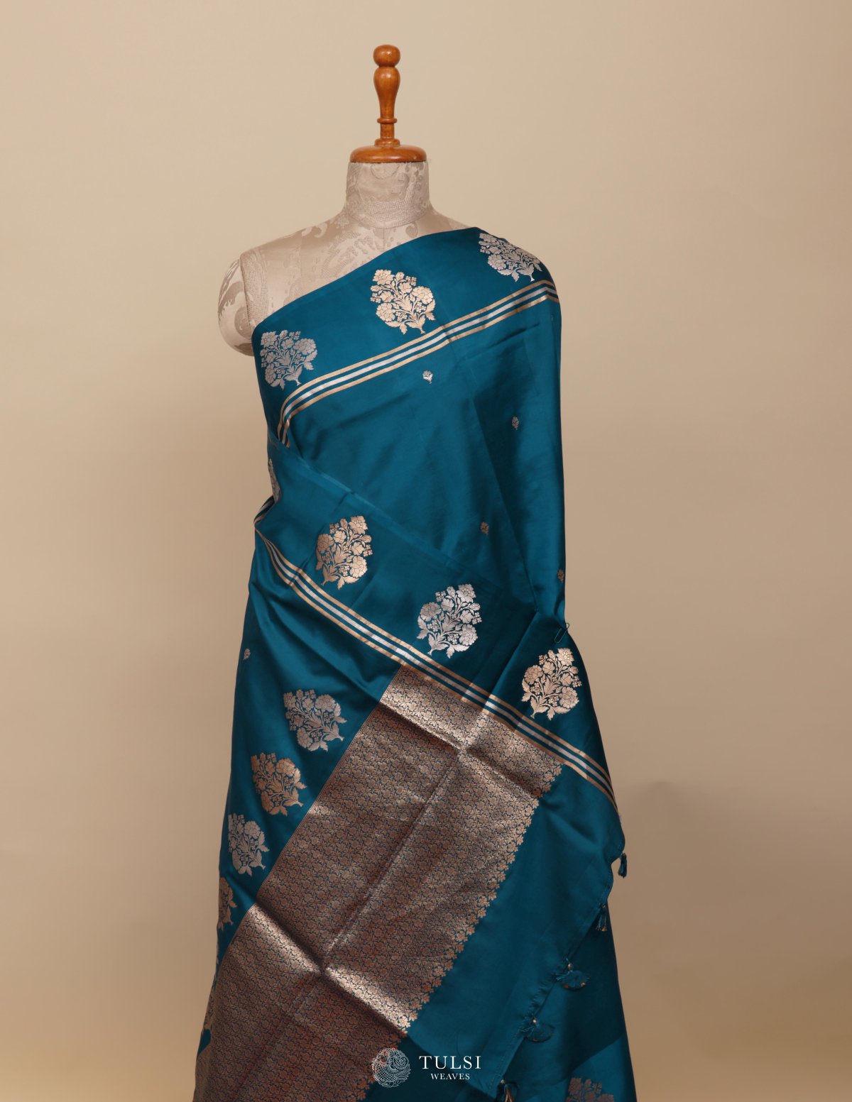 Blue Mashru Silk Saree - Elegant Blue Mashru Silk Saree - Tulsi Weaves