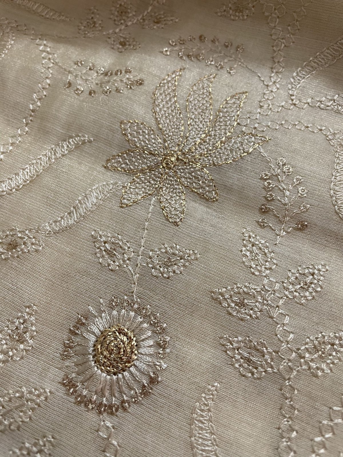 Beige (Tussar Colour) Tussar Silk Blouse With Floral White Embroidery ...