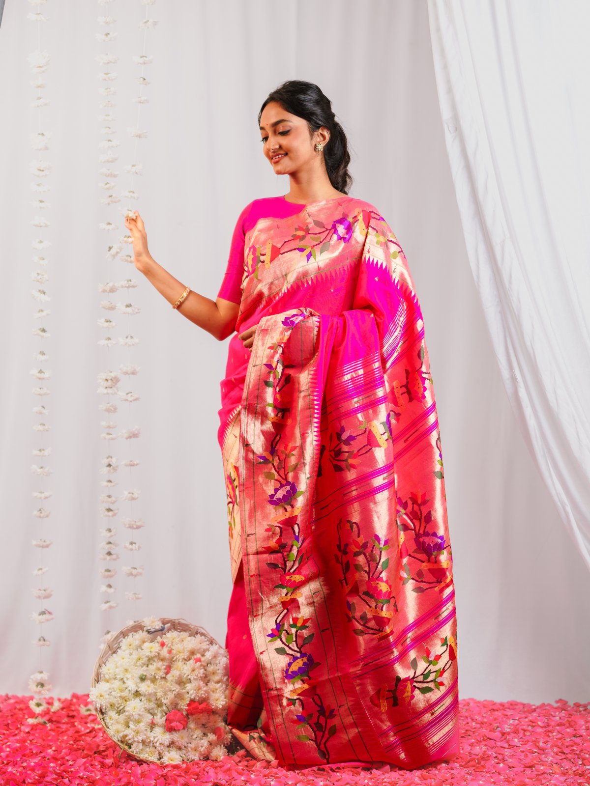 Rani Pink Paithani Silk Saree - Traditional Handwoven Indian Silk Saree ...