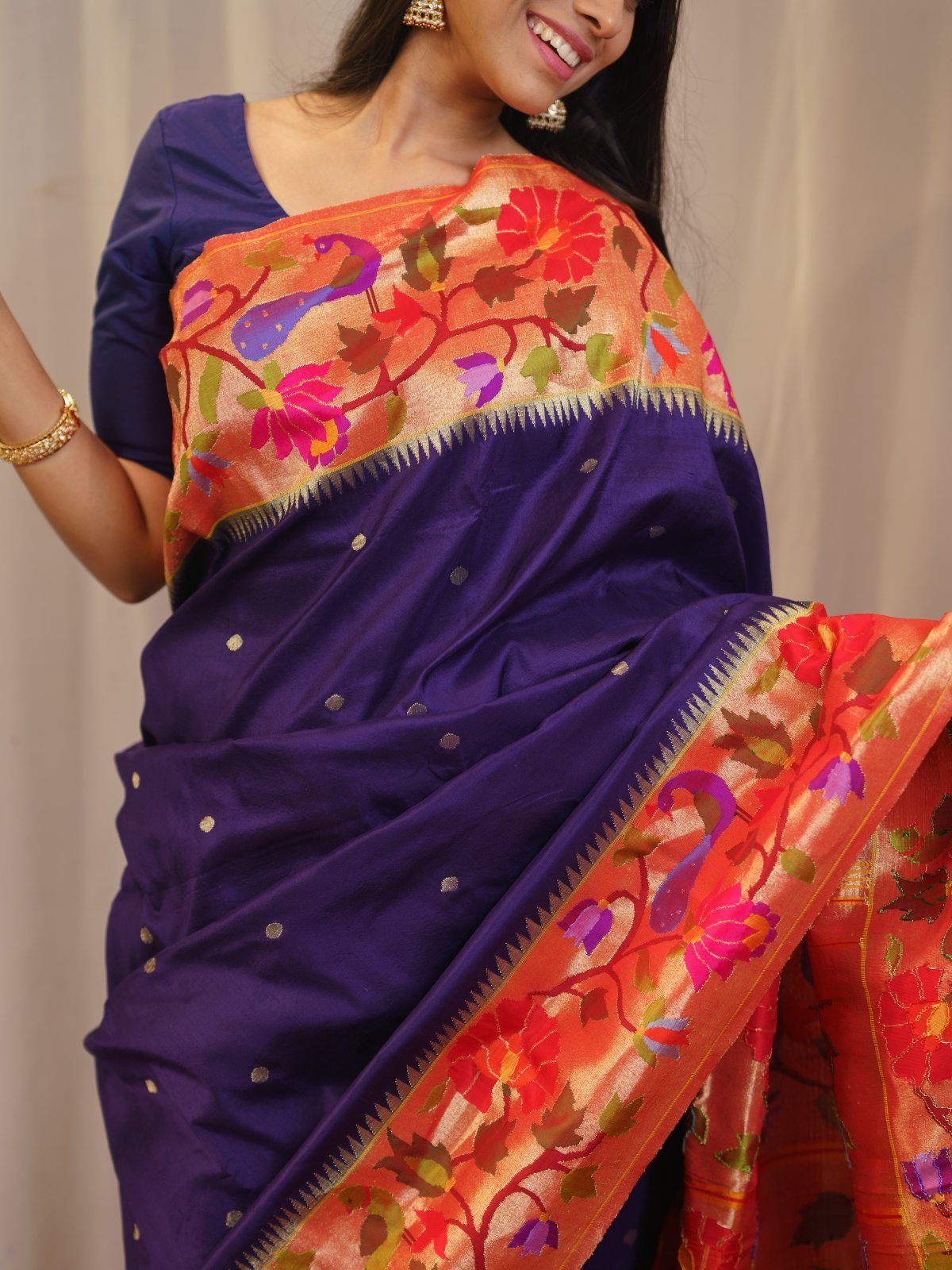 Violet Paithani Silk Saree - Handwoven Traditional Indian Silk Sarees ...