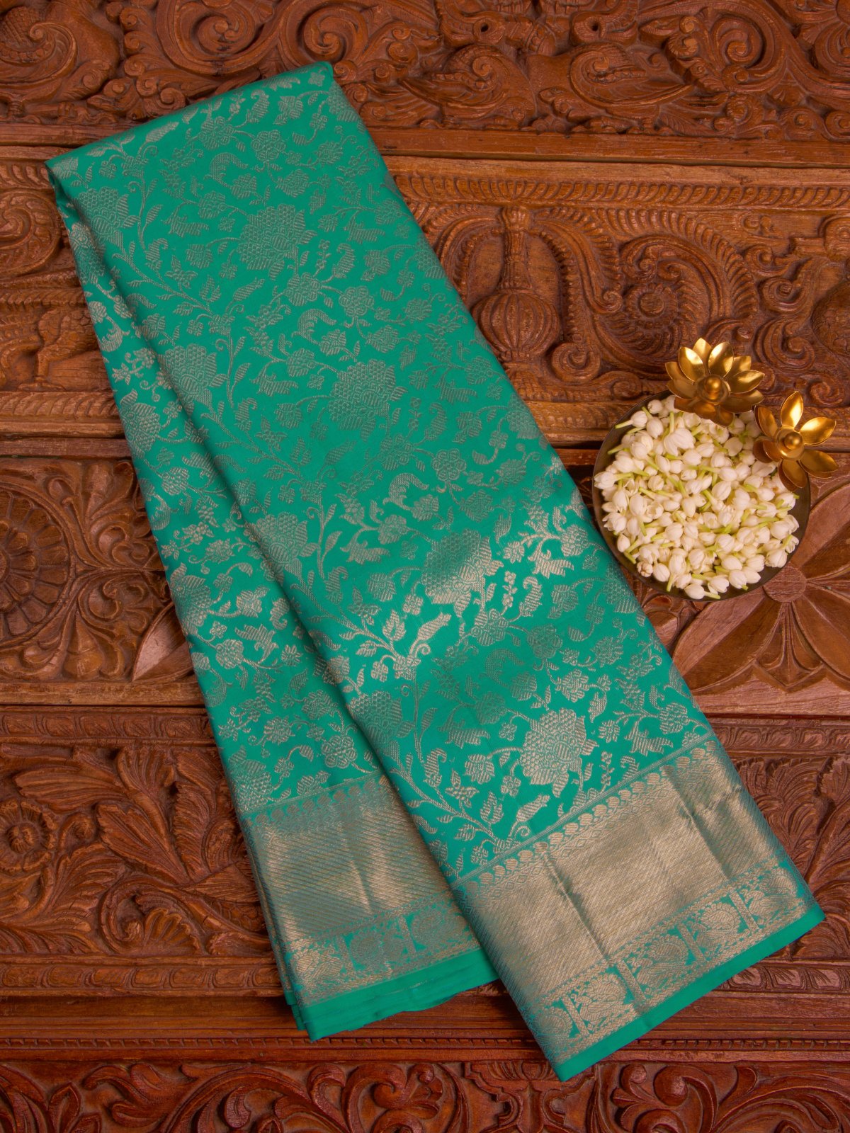 Checked Blue Kanjeevaram Silk Saree With Magenta Border