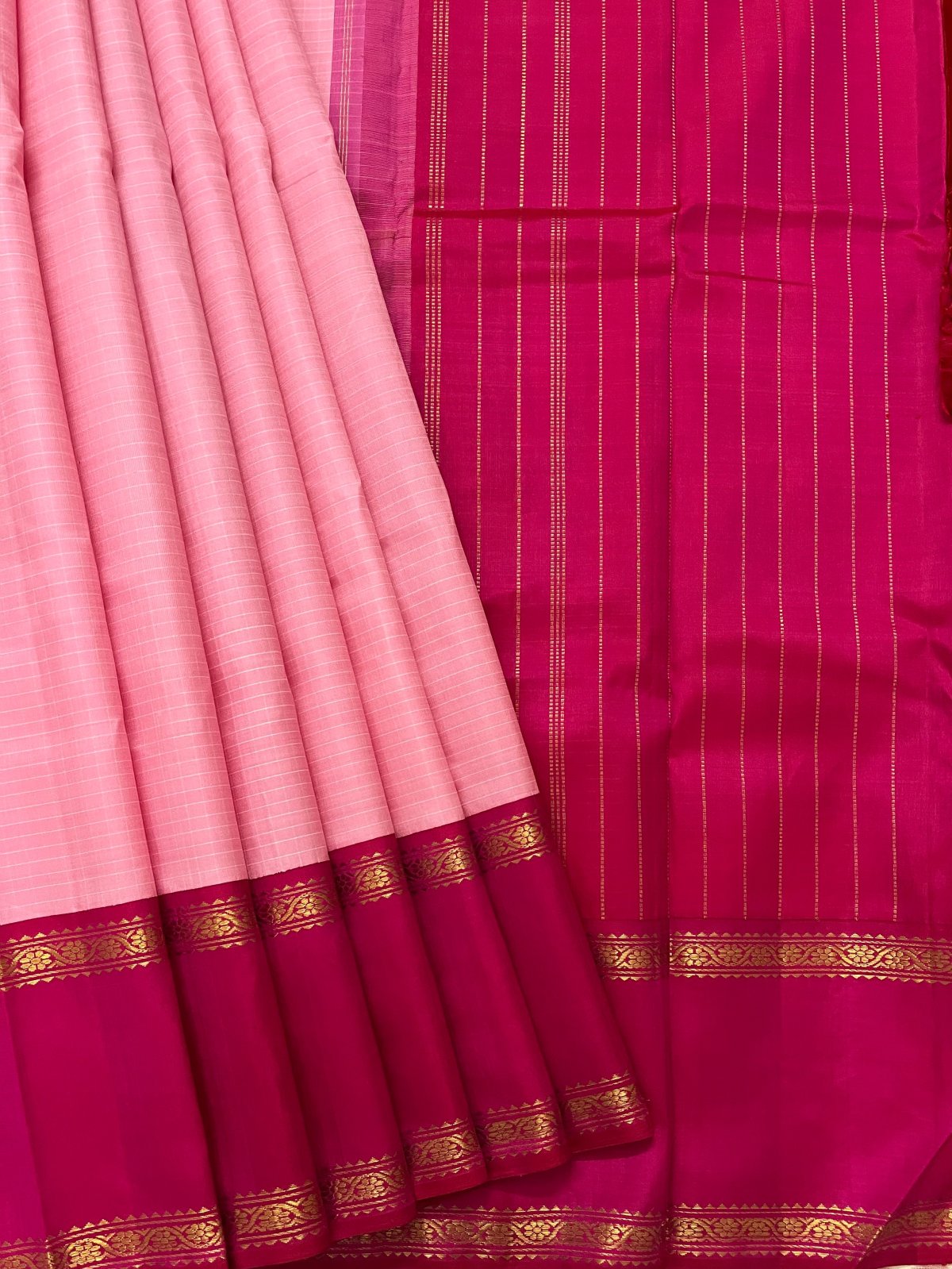 Baby Pink Kanjeevaram Silk Saree With Rani Pink Border