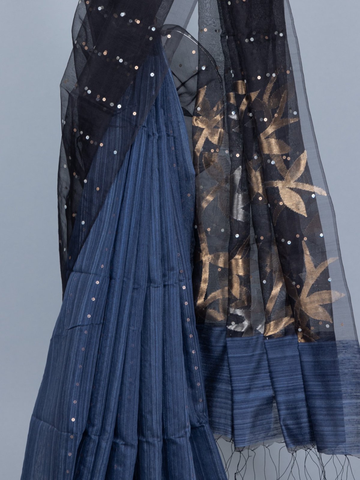 Navy Blue Half And Half Silk Saree shop this saree from tulsi weaves