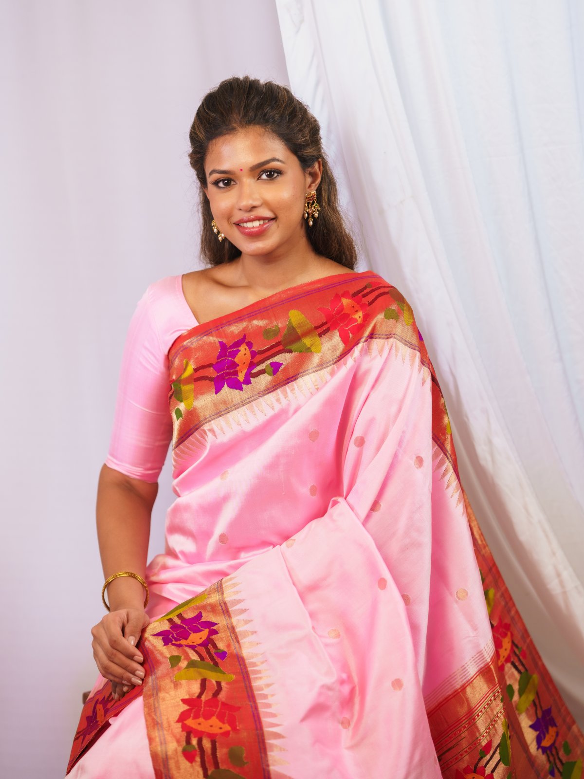 Exquisite Light Pink Paithani Silk Saree - Tulsi Weaves