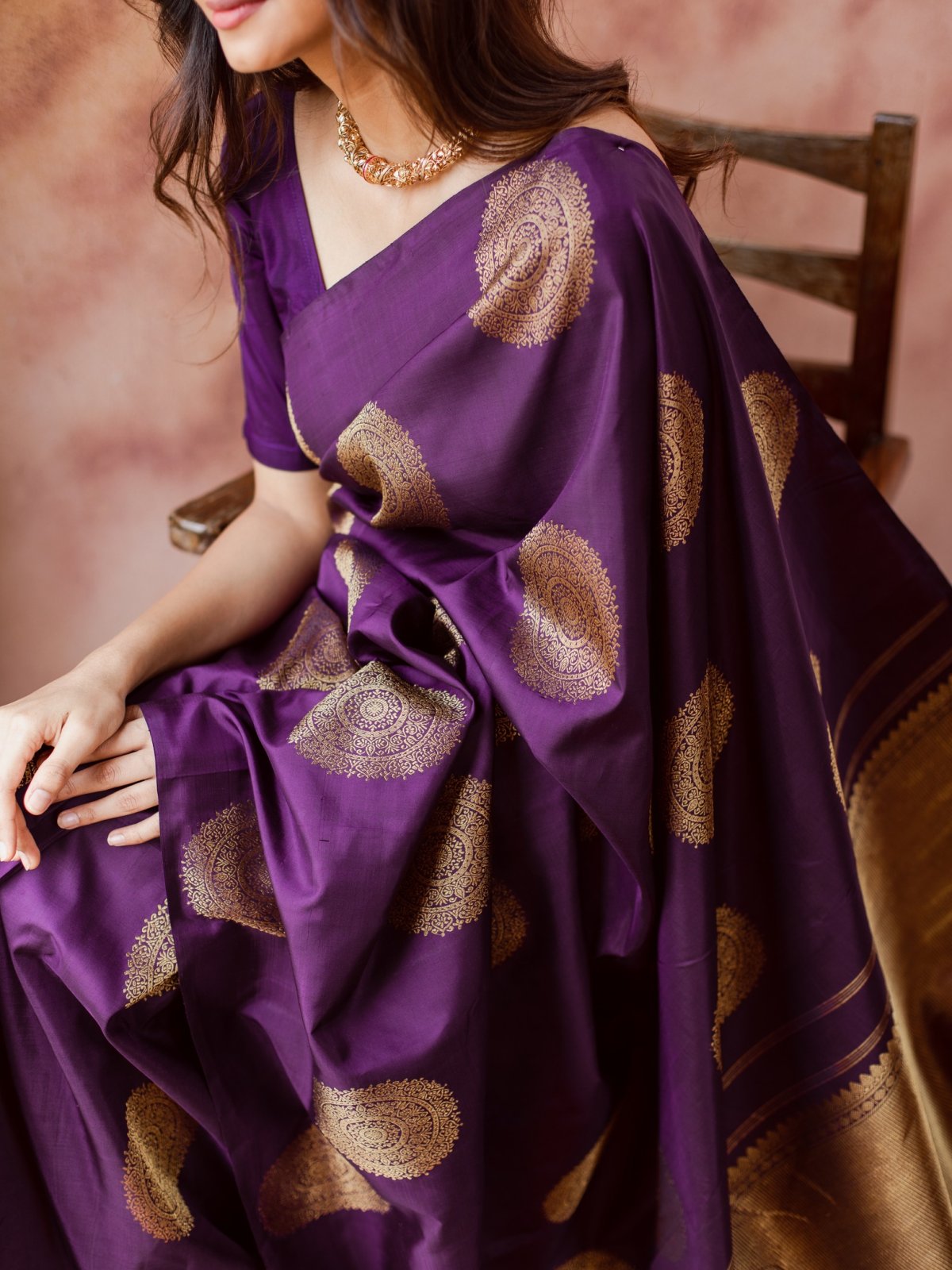 Shop Purple Borderless Kanjeevaram Silk Saree Online - Tulsi Weaves