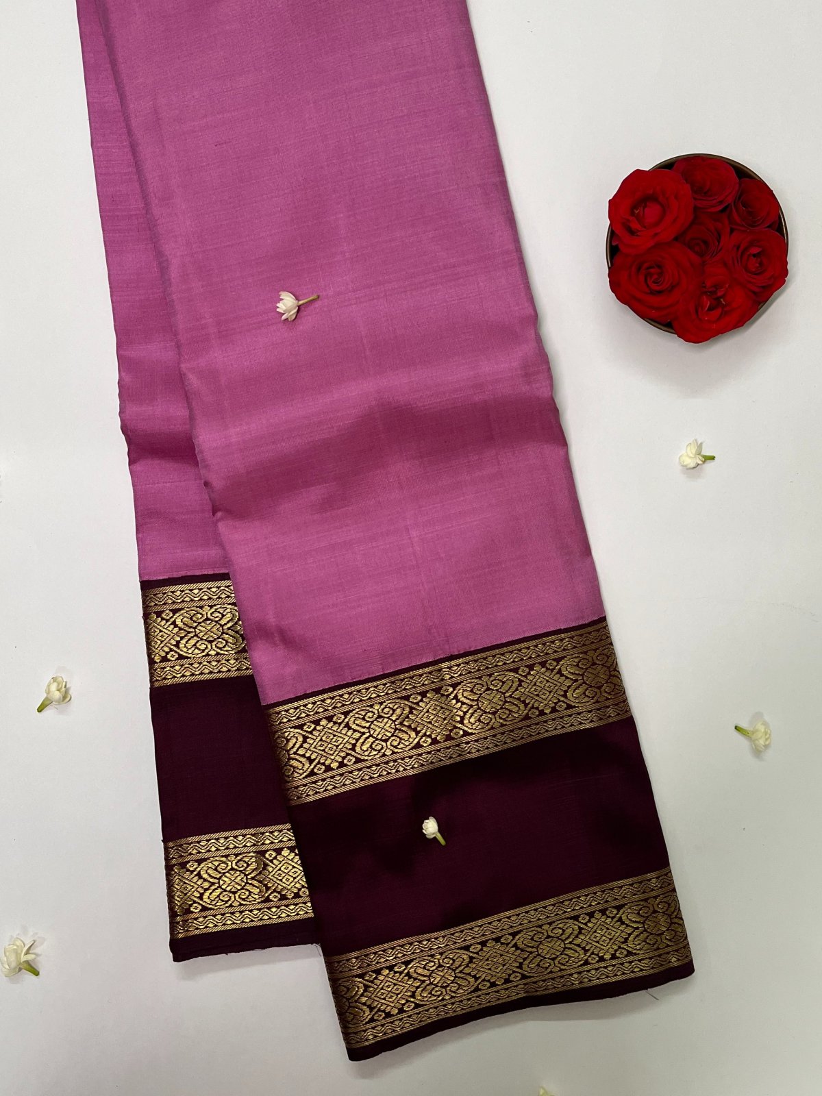 Handwoven Purple Kanjeevaram Silk Saree With Red Border