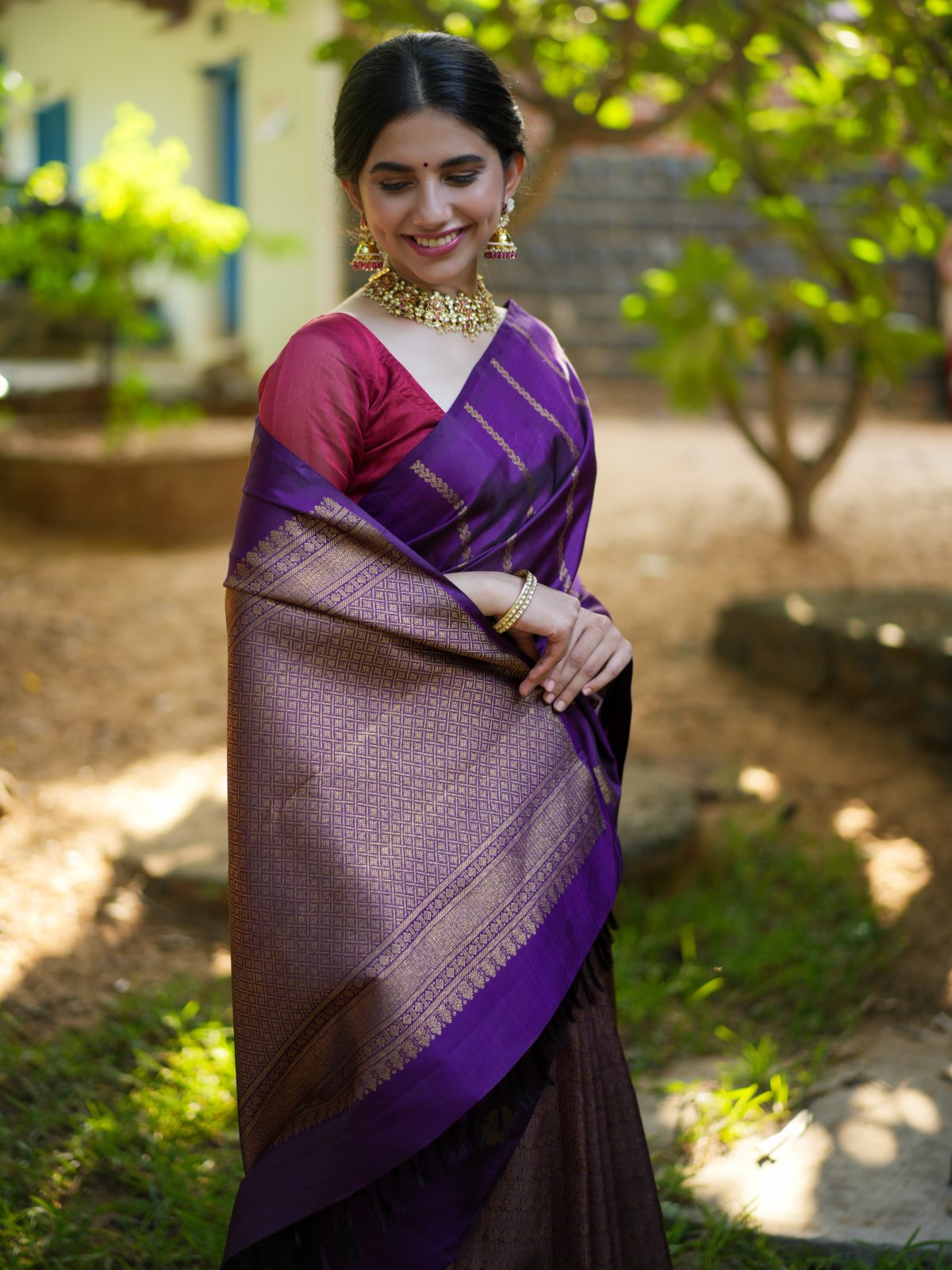 Handwoven Borderless Purple Kanjeevaram Silk Saree