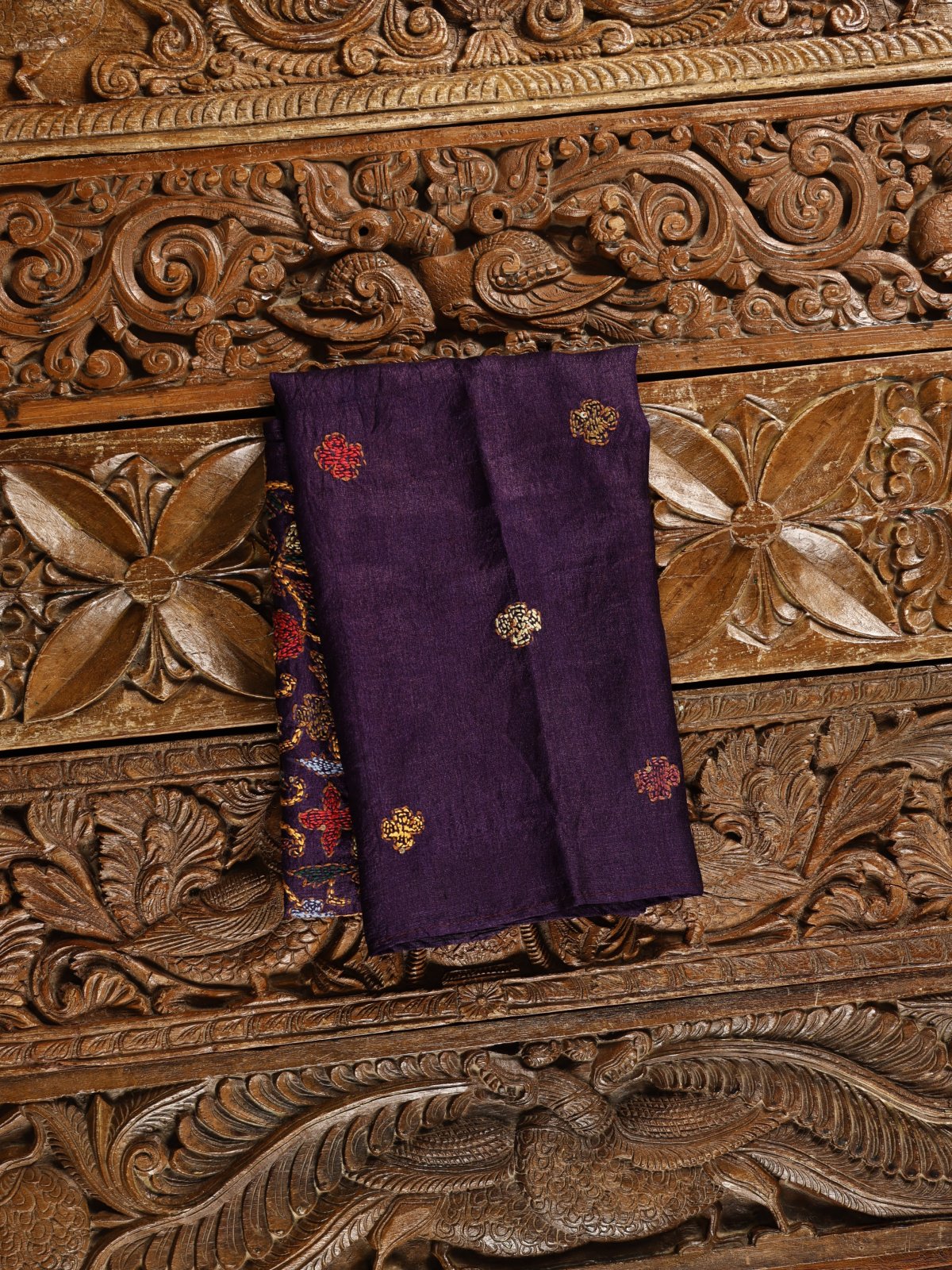 Violet Tussar Silk Blouse with Kantha Embroidery - Tussar Silk Blouse ...