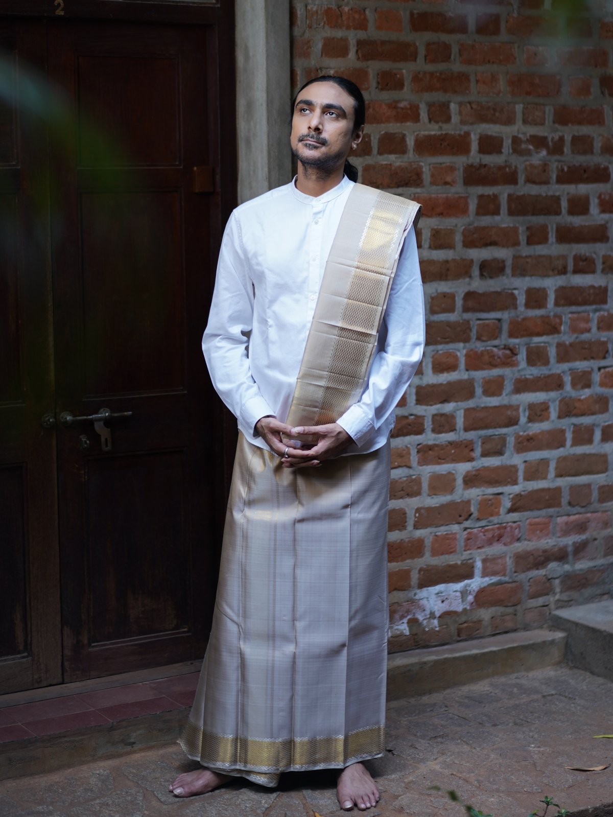 Light Brown Silk Dhoti with Self Border - Traditional Indian Dhoti ...