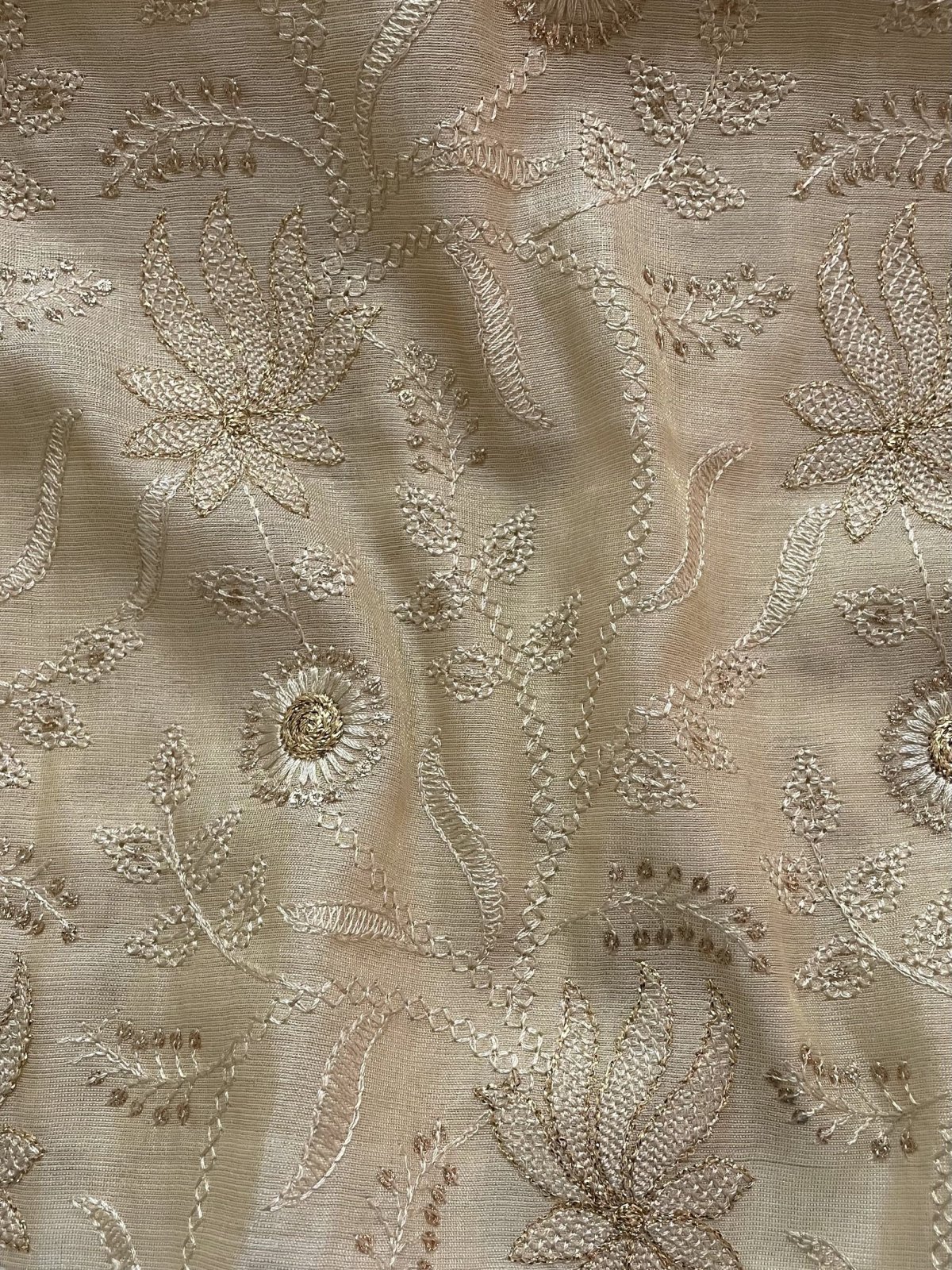 Beige (Tussar Colour) Tussar Silk Blouse With Floral White Embroidery ...