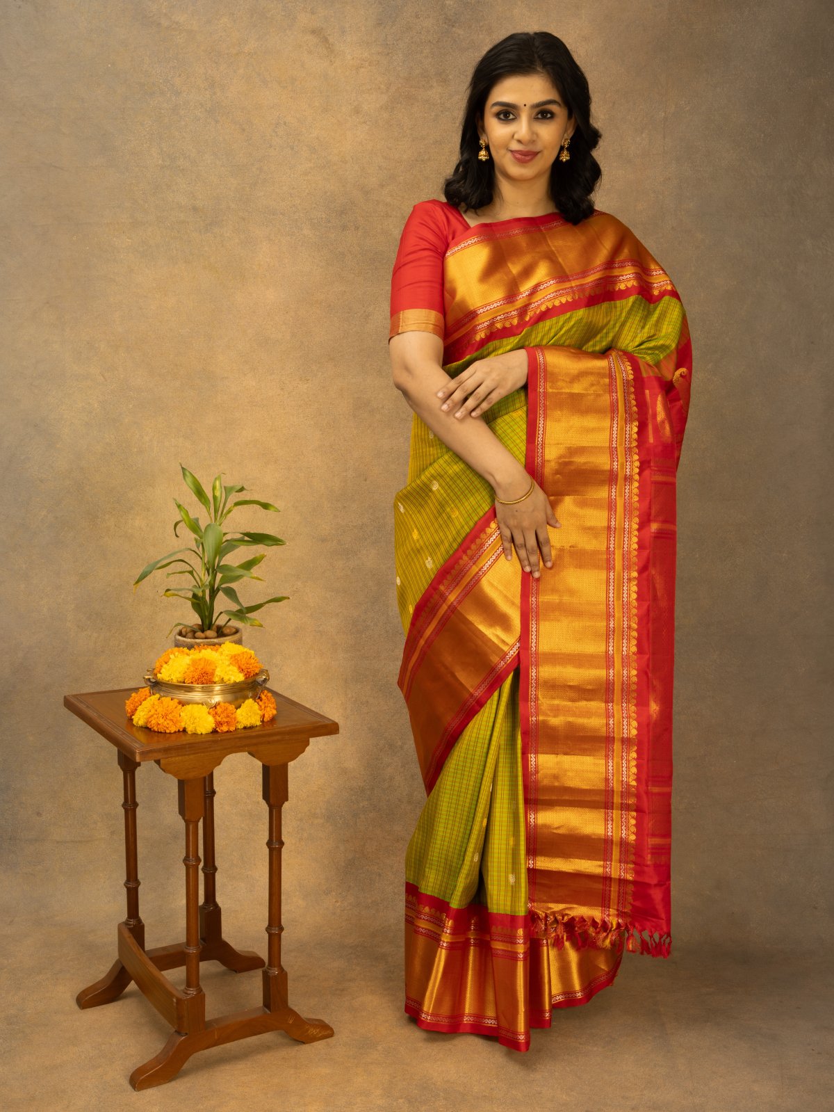 Black Checked Gadwal Silk Saree With Red Border