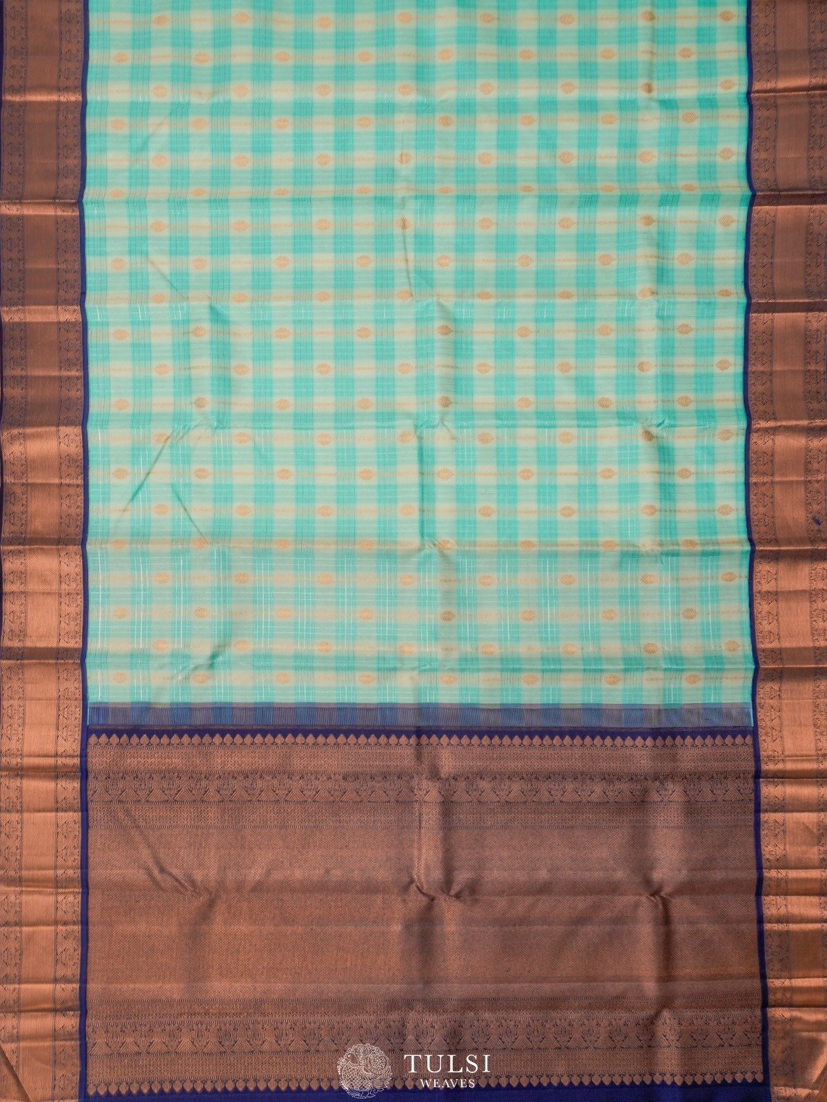 Buy Checked Kanjeevaram Silk Saree with Iruthalaipakshi Border - Tulsi ...
