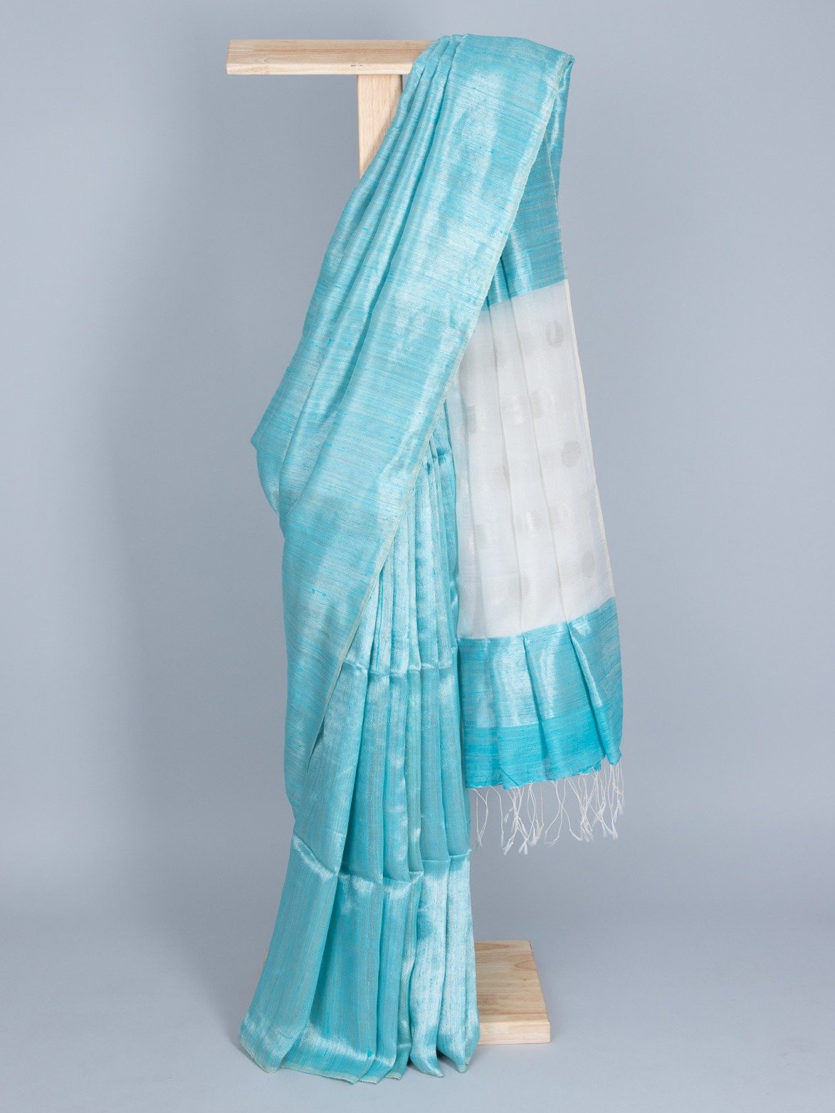Light Blue Woven Tissue Tussar Silk Saree From Tulsi Weaves