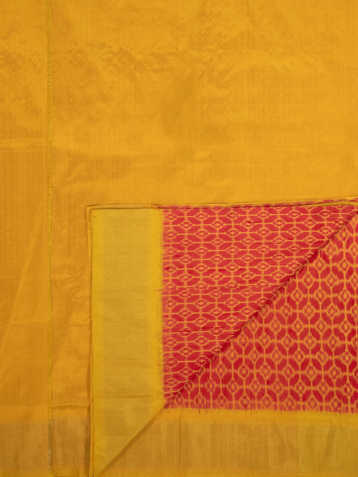 Pink Ikat Silk Saree With Mustard-Yellow Border - Handwoven - Tulsi Weaves