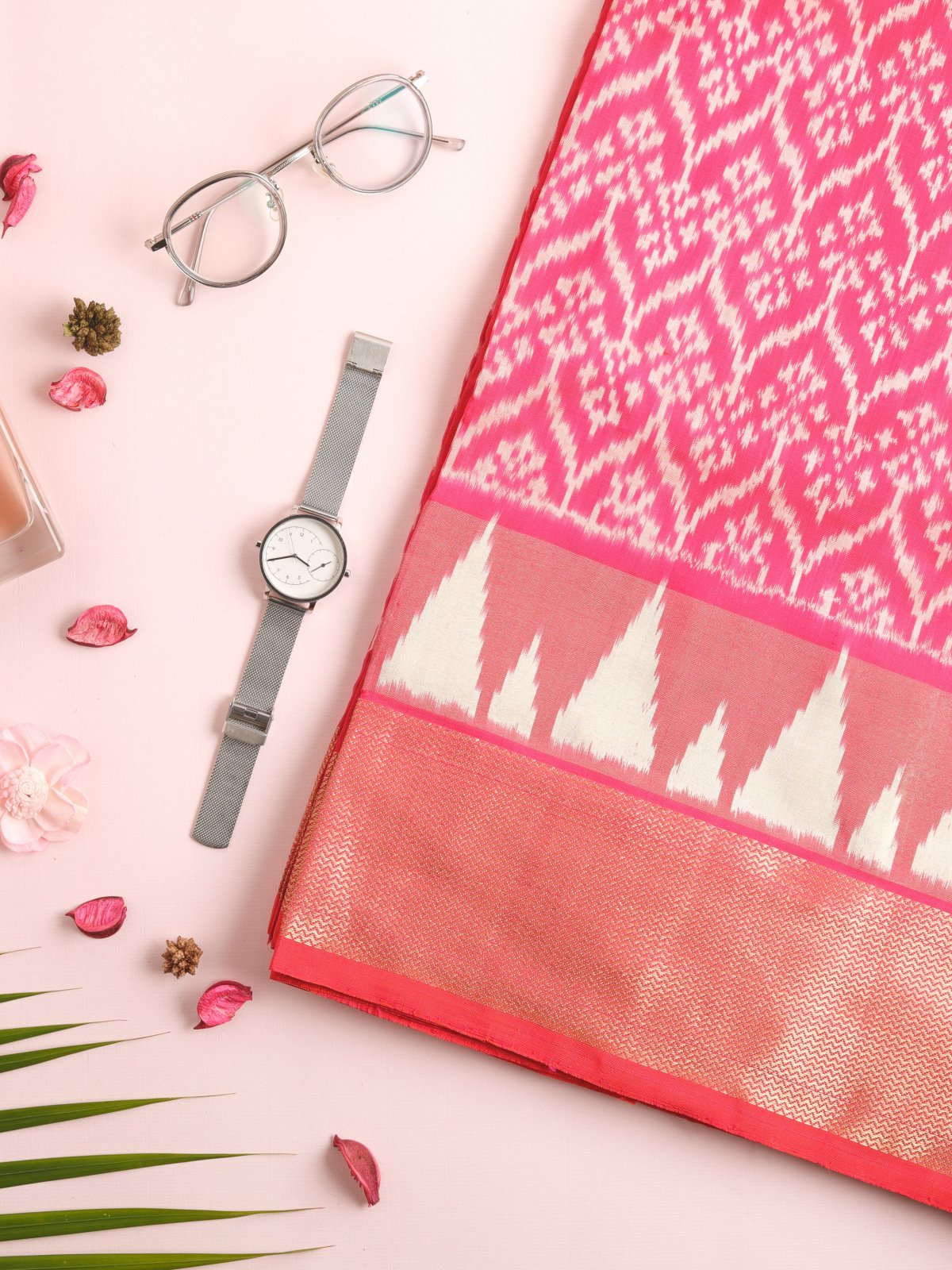 Handwoven Royal Blue Ikat Silk Saree With Self Border