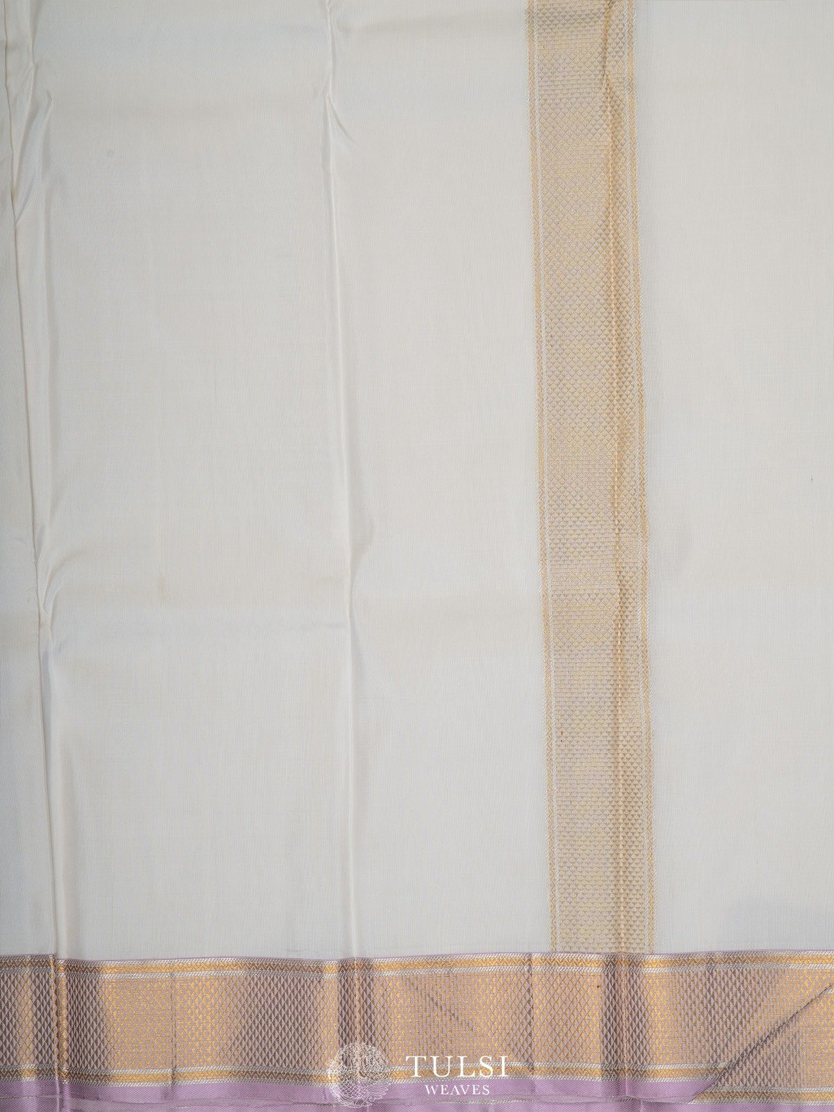 White Silk Dhoti with Light Lavender Border - Traditional Elegance ...